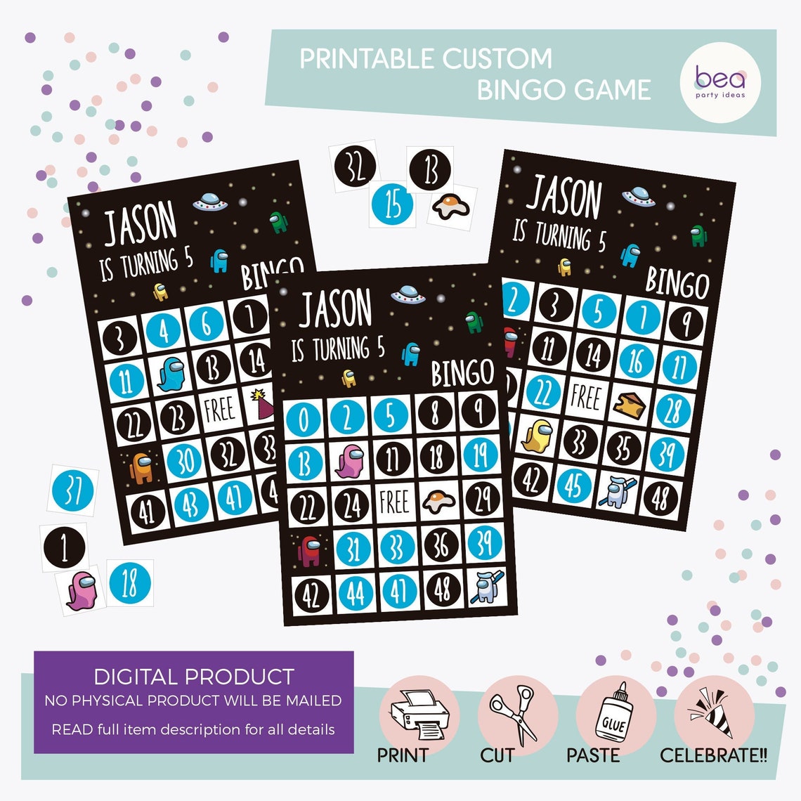 Among Us Customized Printable Birthday Bingo Game - Etsy