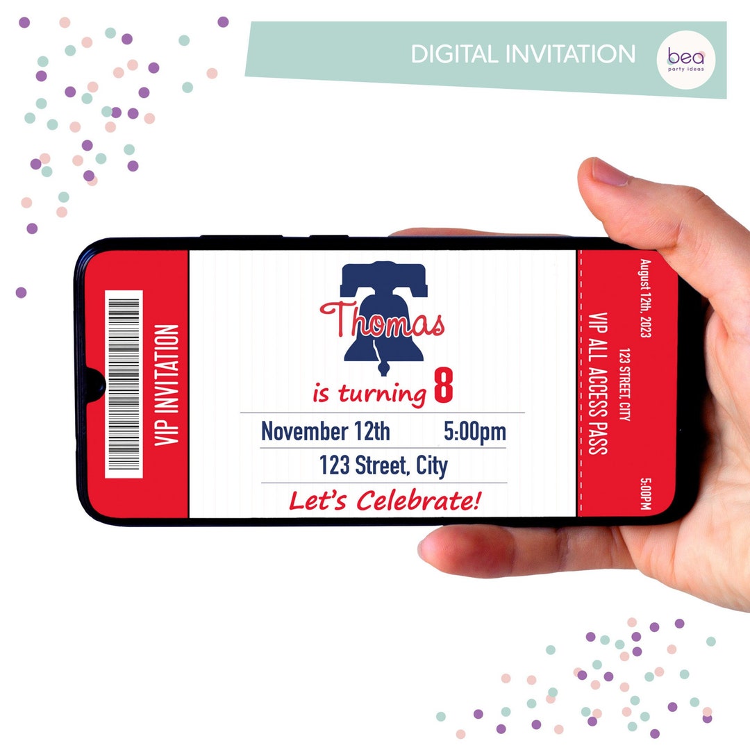 Baseball Phillies Inspired Invitation - Digital Birthday Party ...
