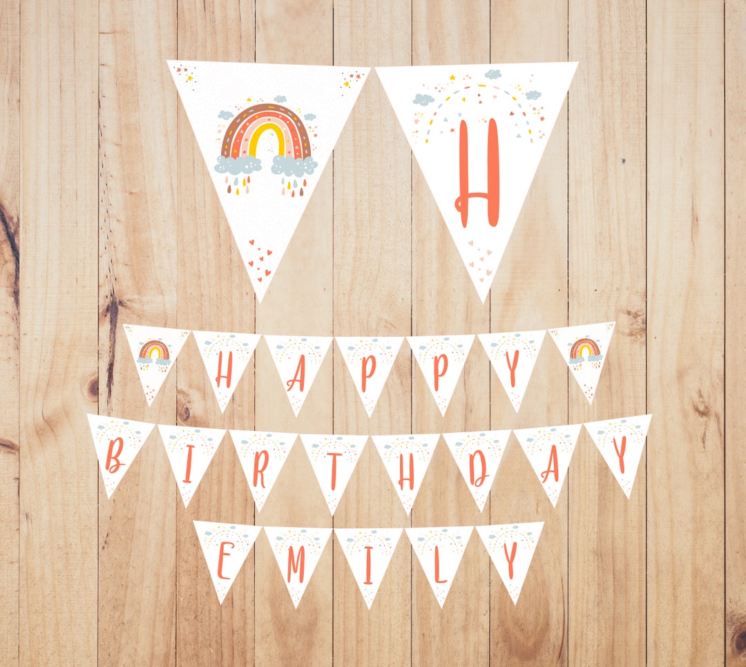 BOHO RAINBOW Banner Digital Printable Birthday Banner Garland Bunting ...