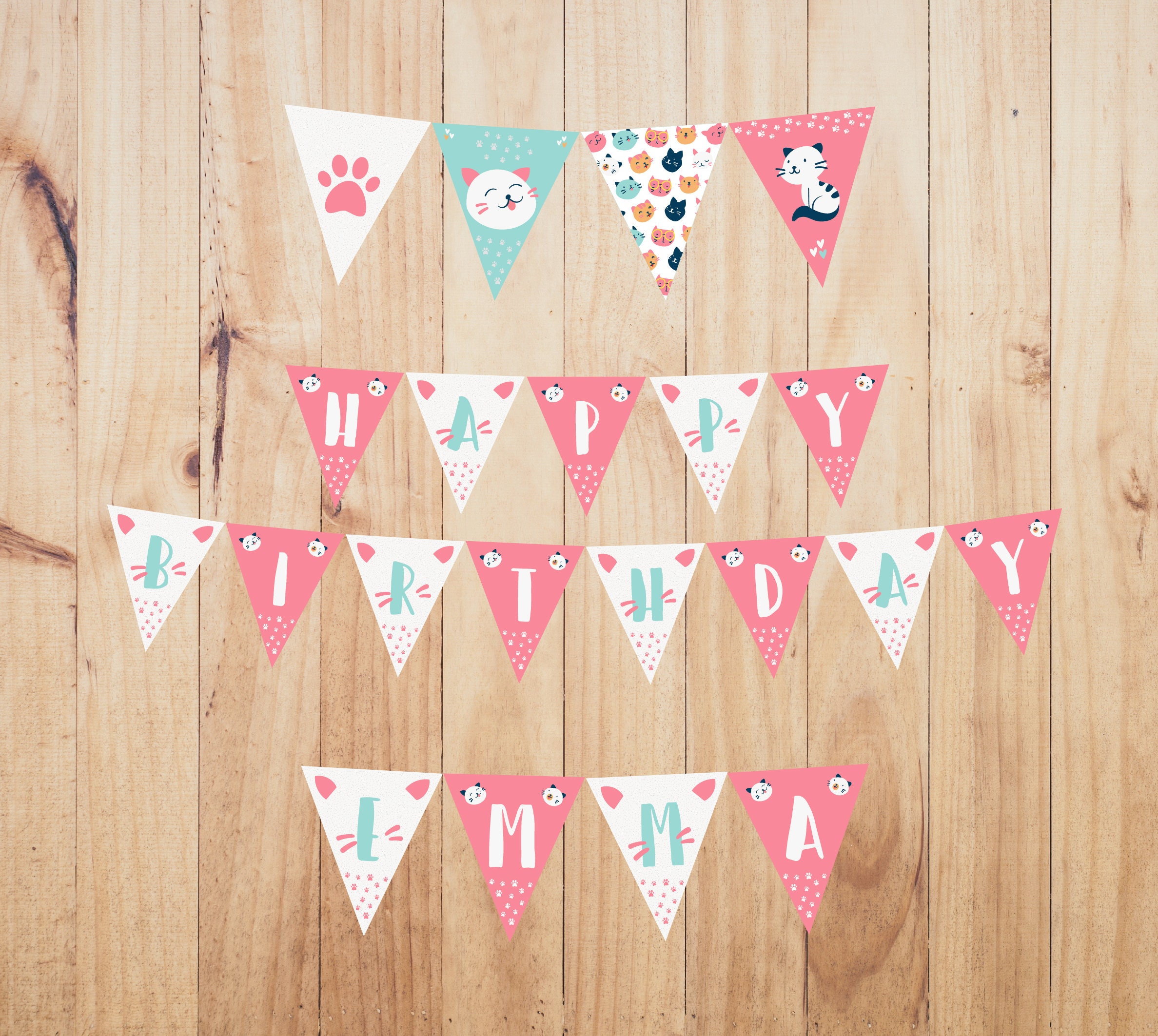 Kitten Banner Birthday Digital Printable Banner Bunting - Etsy