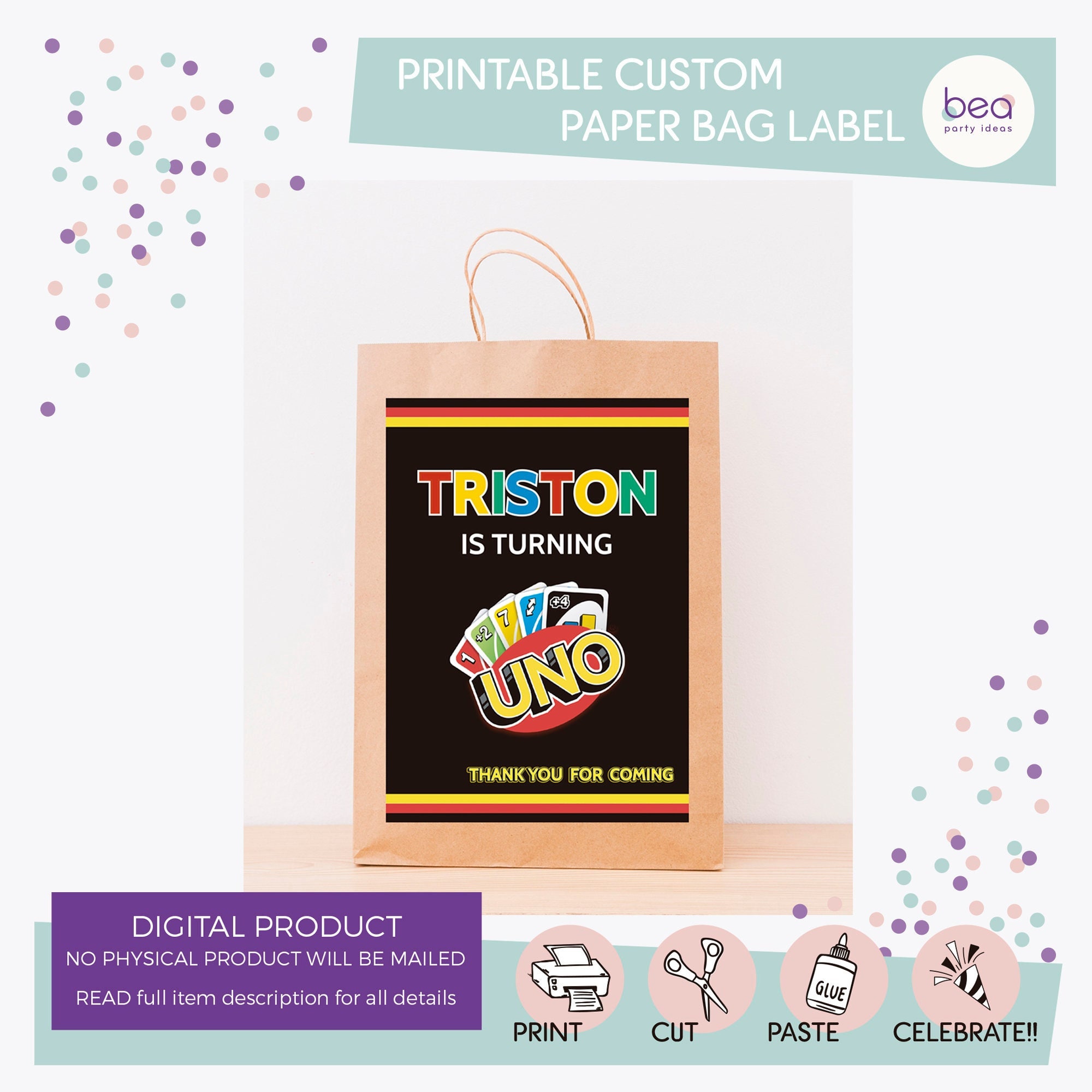 Uno Card Game Paper Bag Label Digital Printable Paper Lunch - Etsy