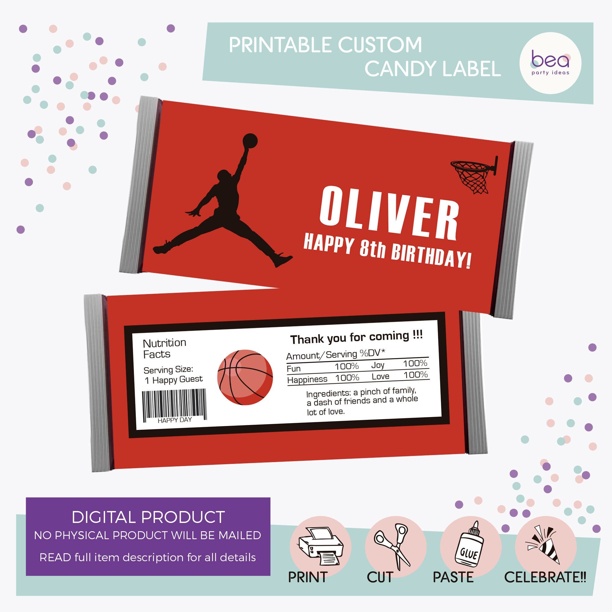 Basketball Chocolate Candy Bars Label Digital Printable - Etsy