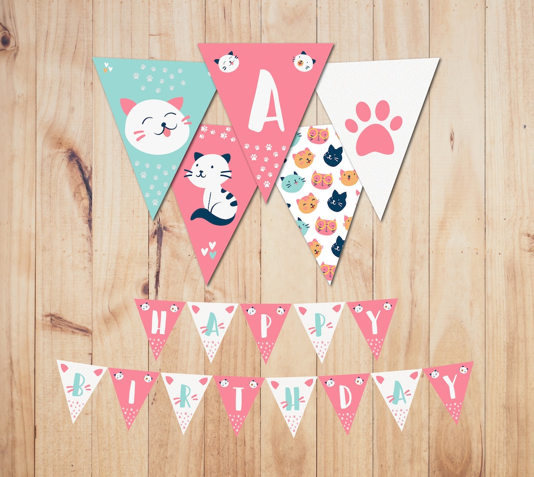 Kitten Banner - Birthday Digital Printable Banner Bunting Garland ...