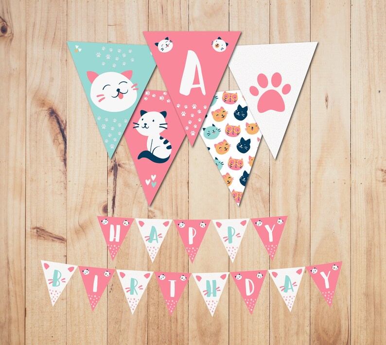 Kitten Banner Birthday Digital Printable Banner Bunting - Etsy