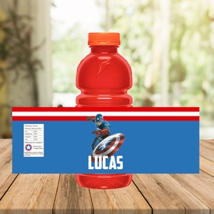 Captain America Bottle Label - Digital Printable Bottle Wrapper Water ...