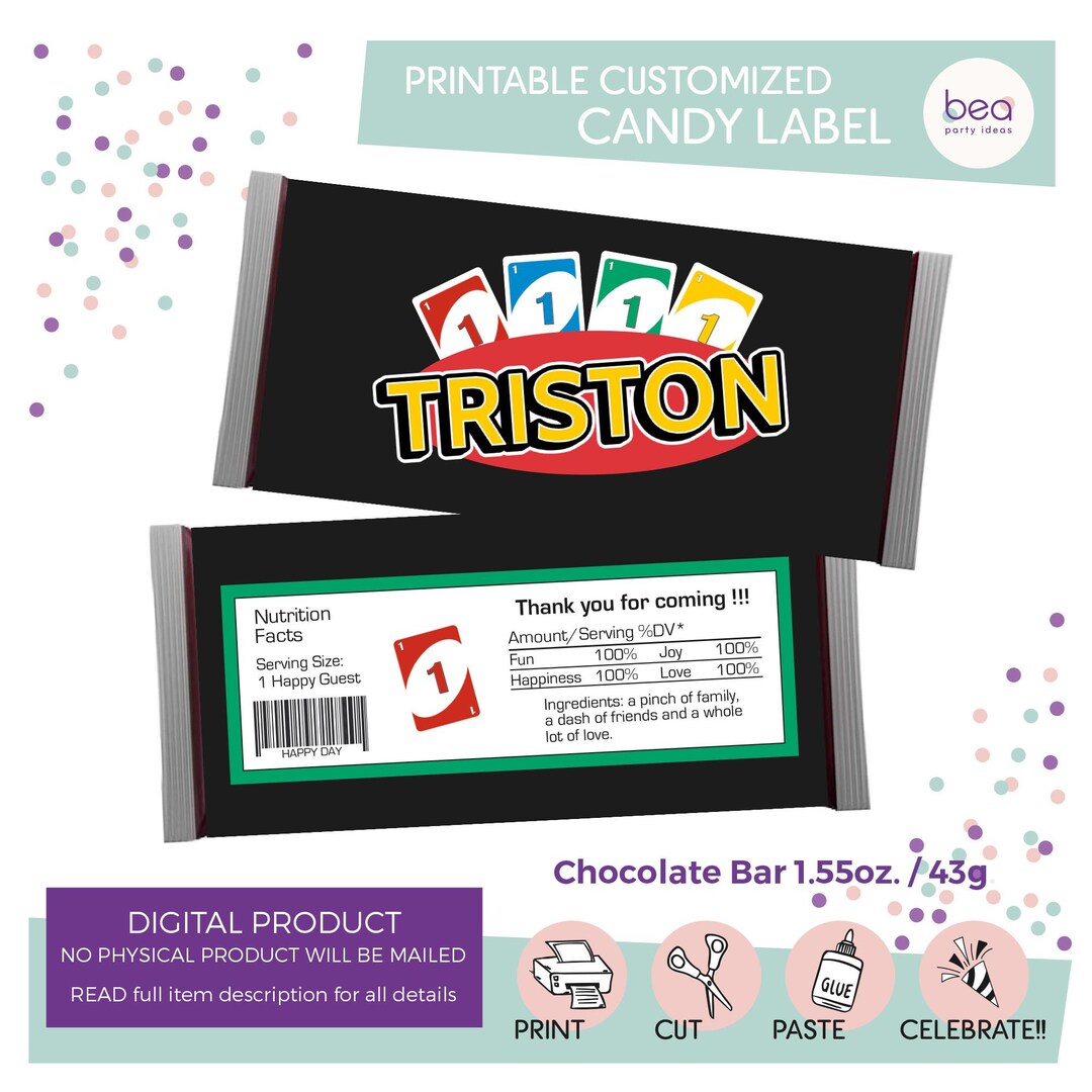 One Card Chocolate Candy Bar Label - Digital Printable Birthday Label ...