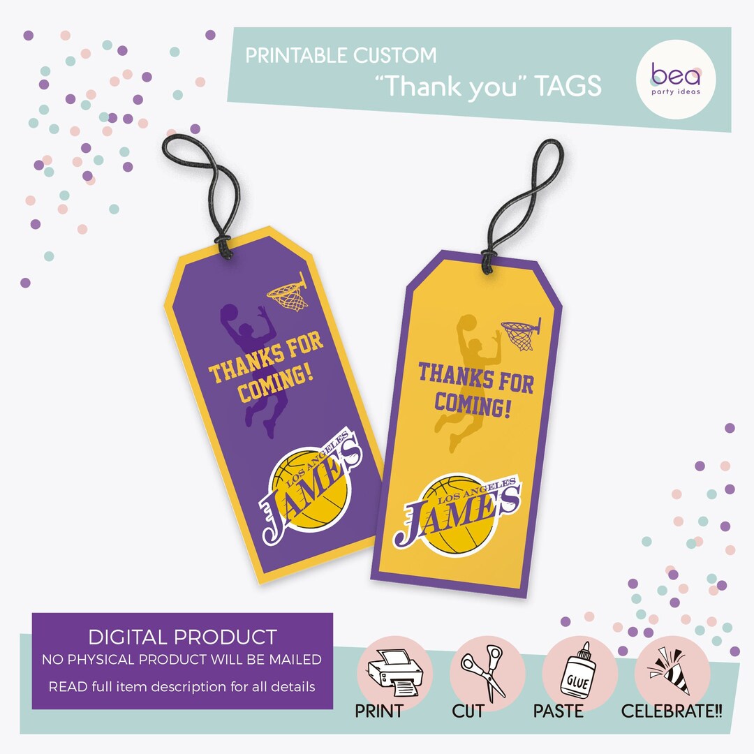 Basketball Lakers Inspired Thank You Tag Label - Digital Printable ...