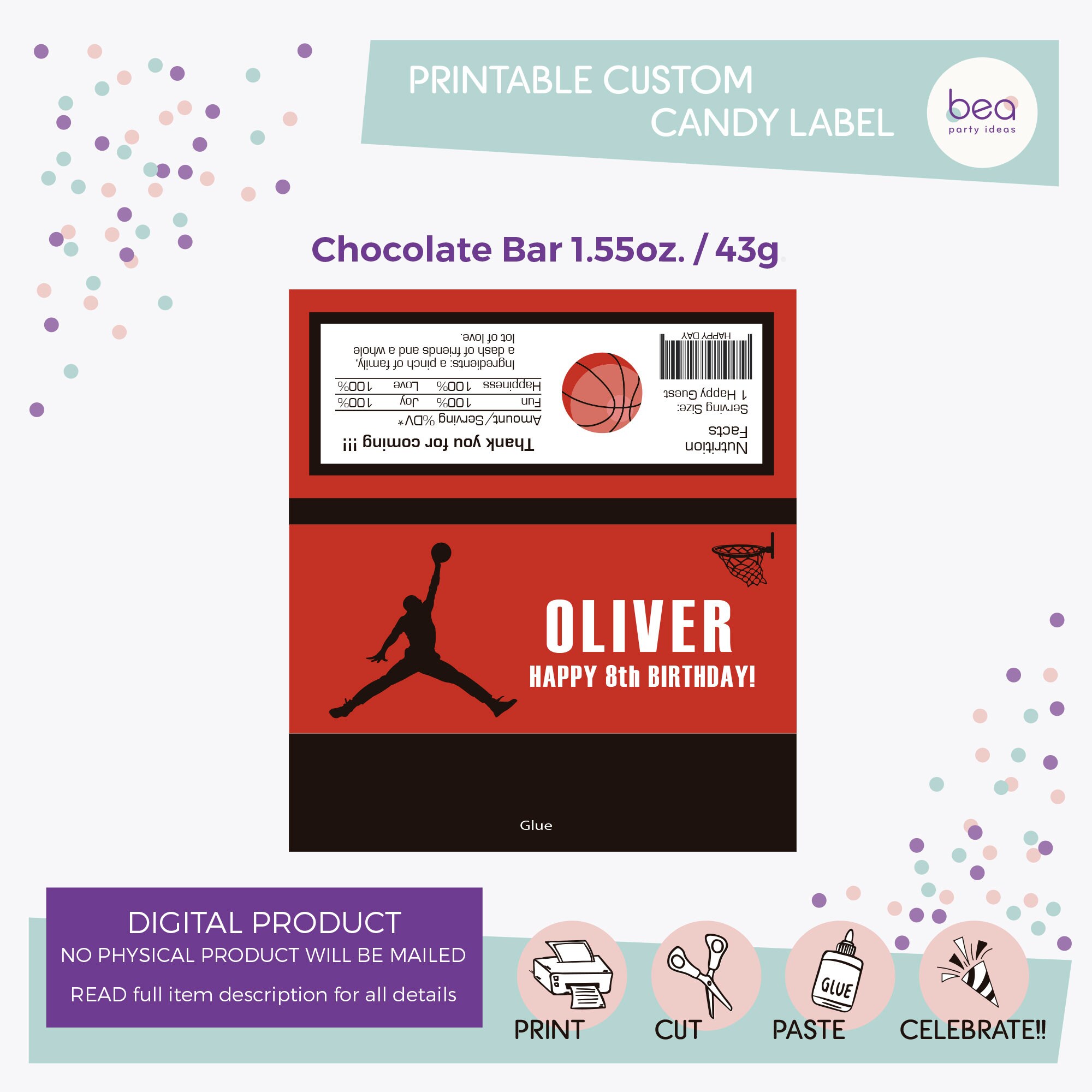 Basketball Chocolate Candy Bars Label Digital Printable - Etsy