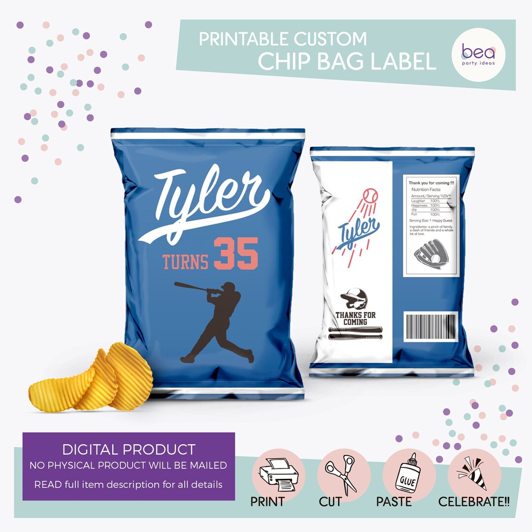 Baseball Inspired Chip Bag Label Digital Printable Candy Bag - Etsy