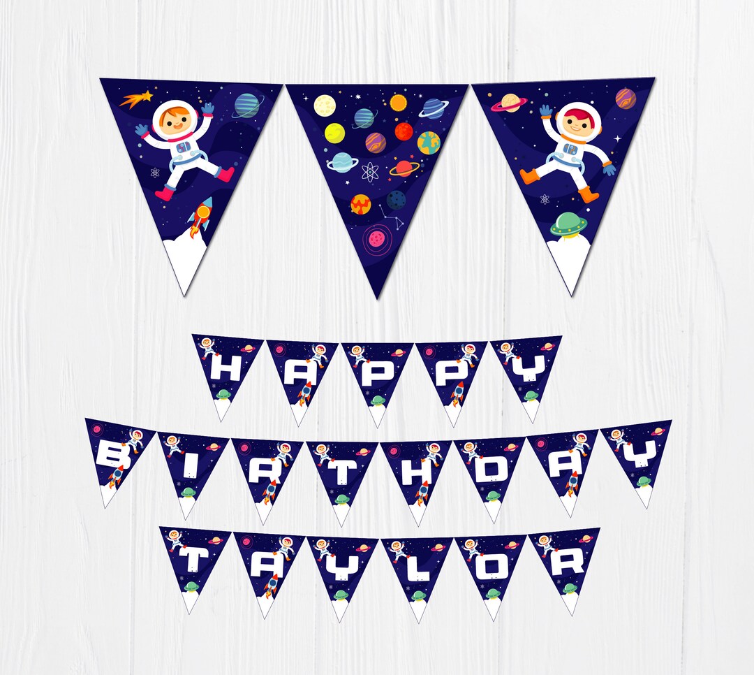 1 SPACE Banner - Digital Printable Birthday Banner Bunting Garland ...