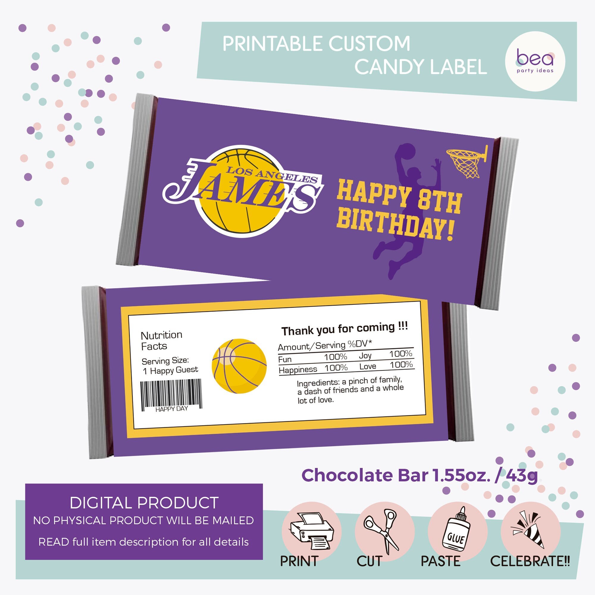 Basketball Lakers Inspired Hershey Label Digital Printable - Etsy