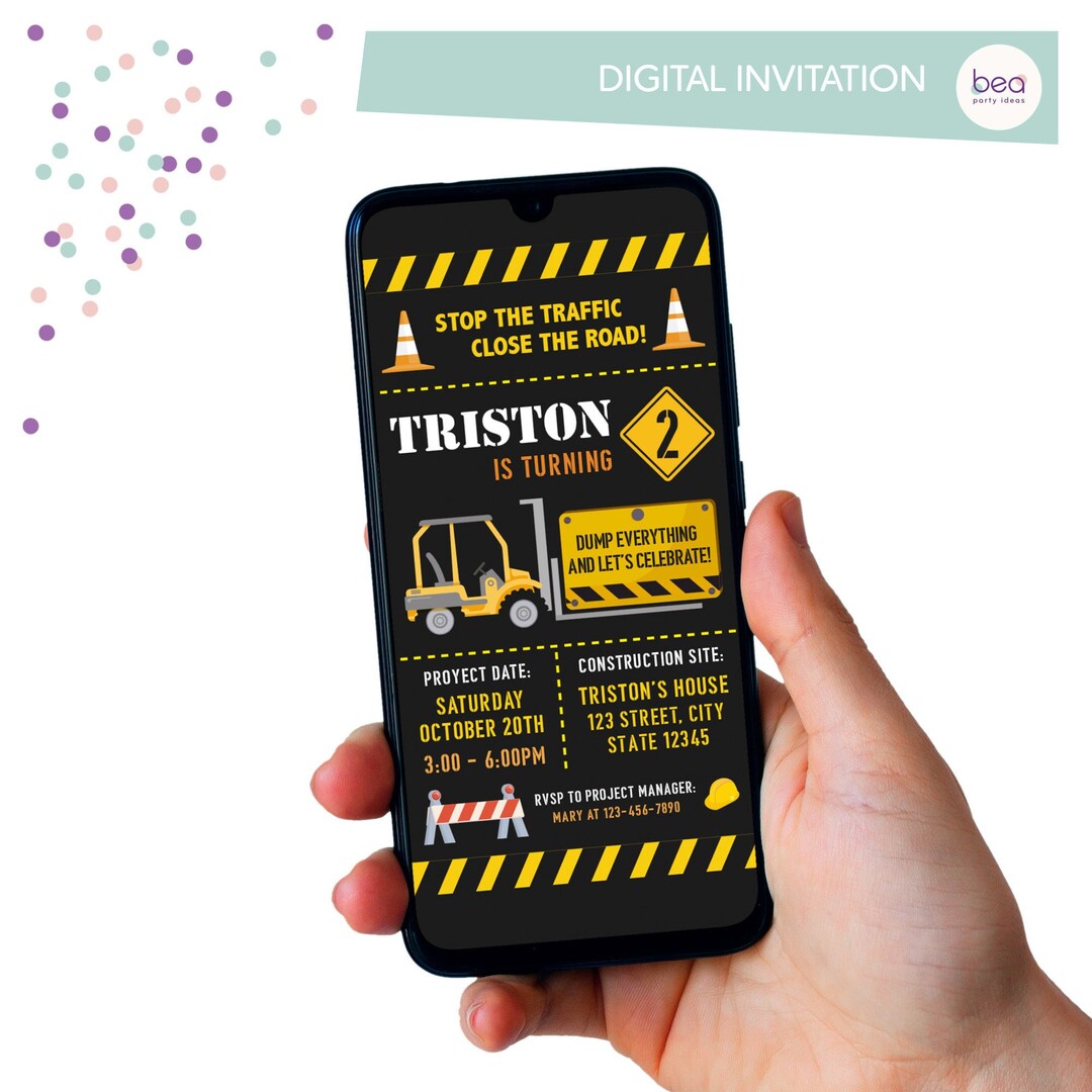 Construction Invitation - Digital Birthday Party Invitation - Etsy
