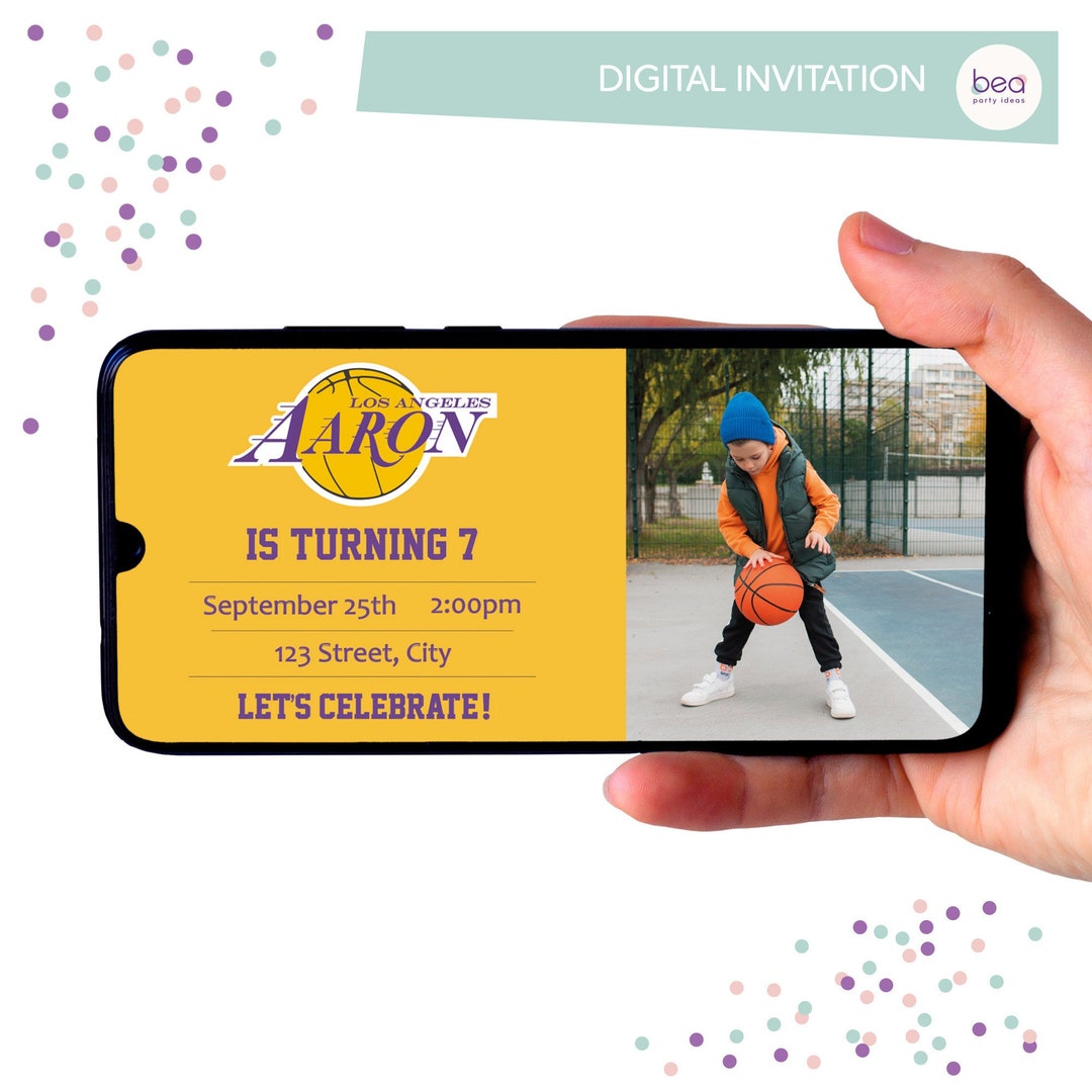 Basketball Lakers Inspired Invitation - Digital Birthday Party ...