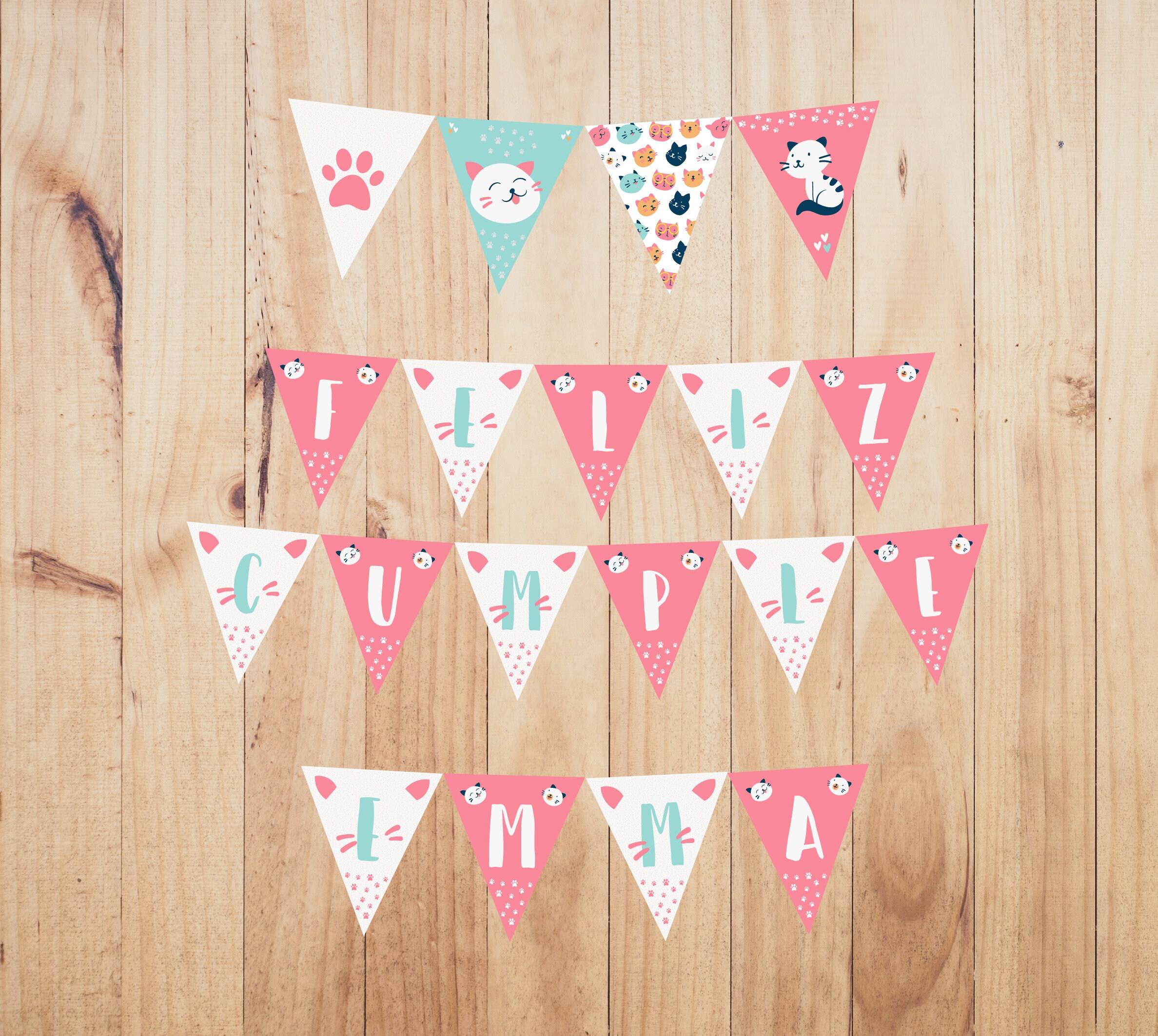 Kitten Banner Birthday Digital Printable Banner Bunting - Etsy