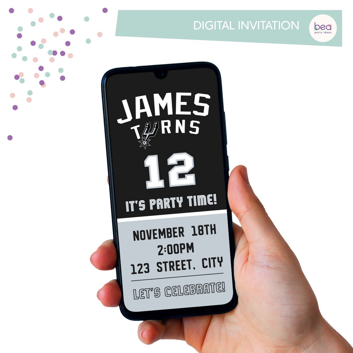 Basketball Spurs Inspired Invitation - Digital Birthday Party ...