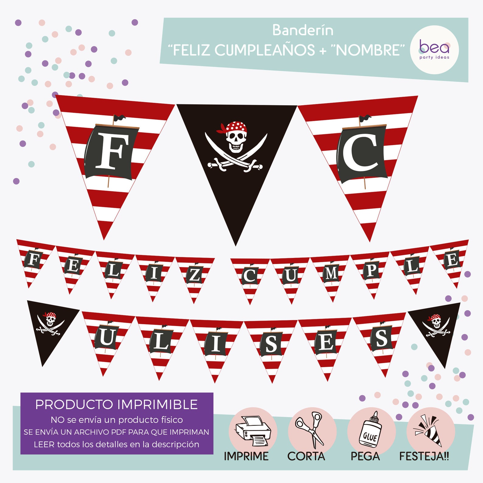 Pirates Banner Digital Printable Birthday Banner Bunting Garland - Etsy ...