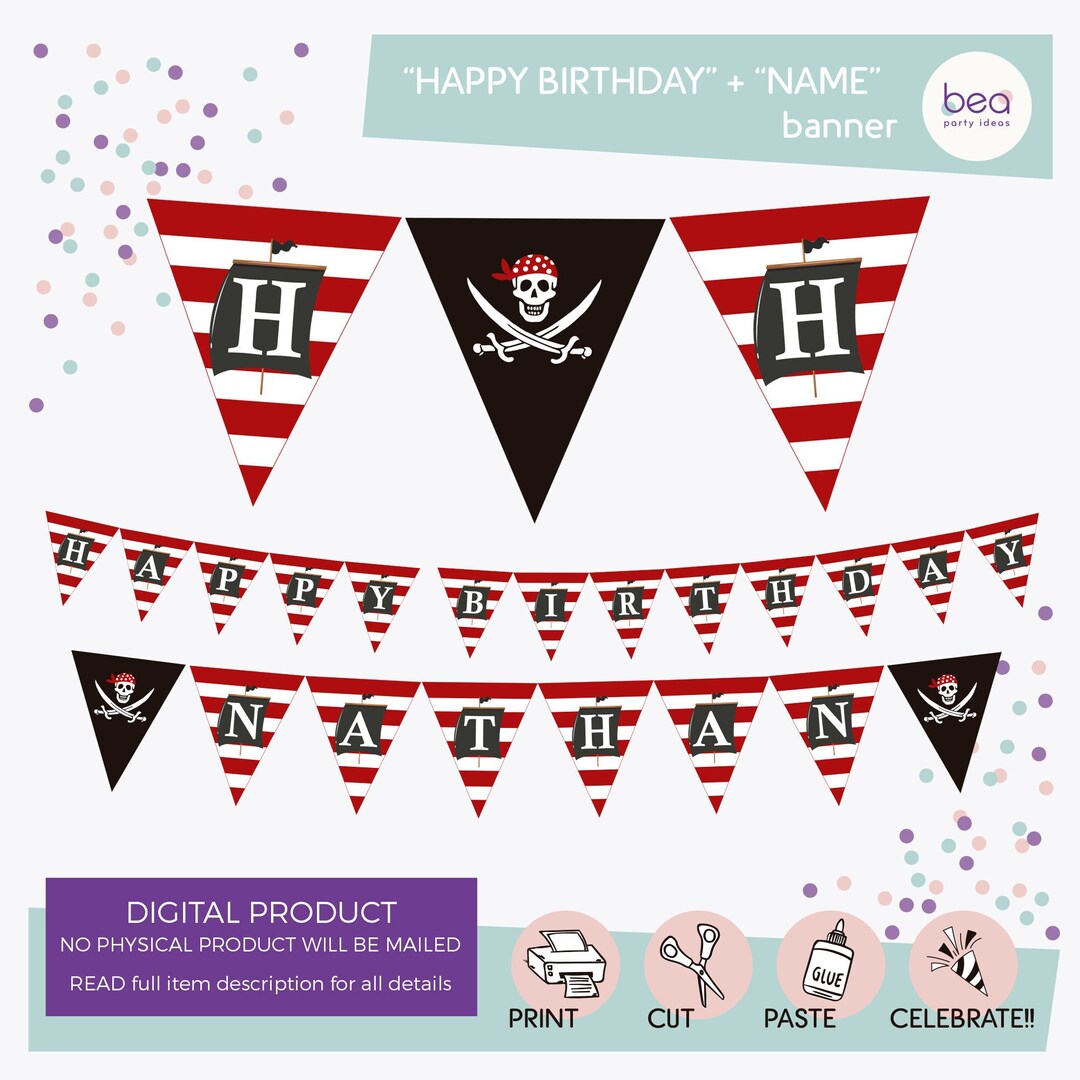 Pirates Banner Digital Printable Birthday Banner Bunting Garland - Etsy ...