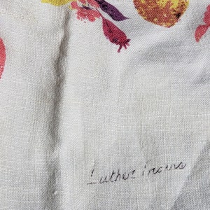 Vintage Luther Travis Linen Oval Floral and Fruit Pear Tablecloth Pinks ...