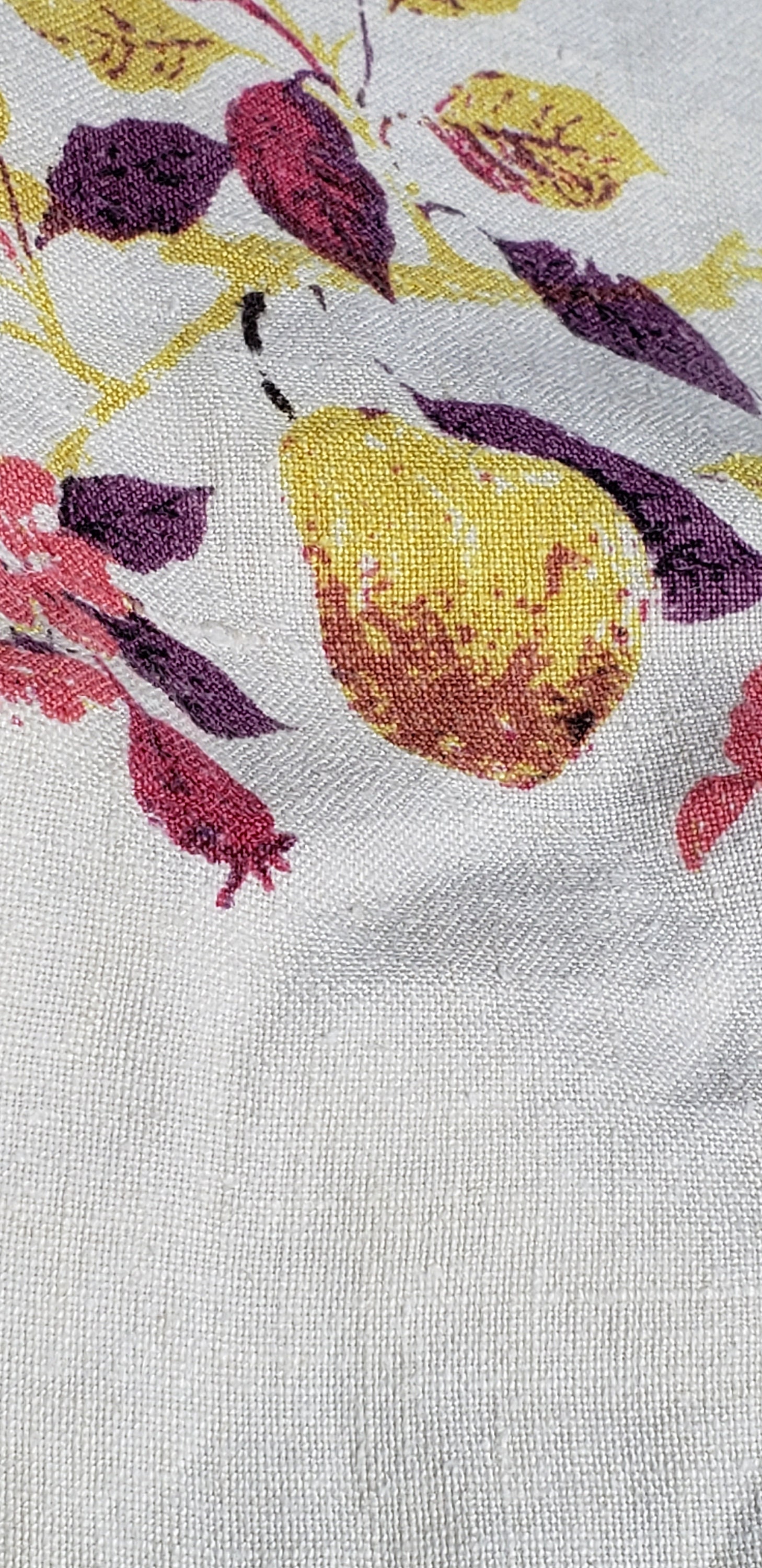 Vintage Luther Travis Linen Oval Floral and Fruit Pear Tablecloth Pinks ...