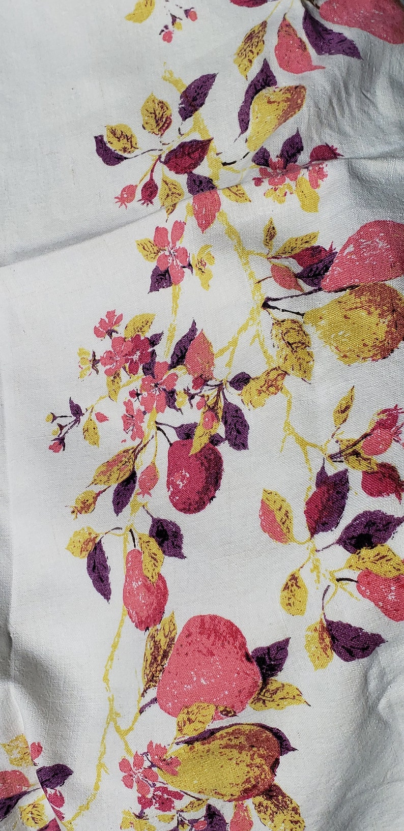 Vintage Luther Travis Linen Oval Floral and Fruit Pear Tablecloth Pinks ...