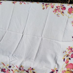 Vintage Luther Travis Linen Oval Floral and Fruit Pear Tablecloth Pinks ...