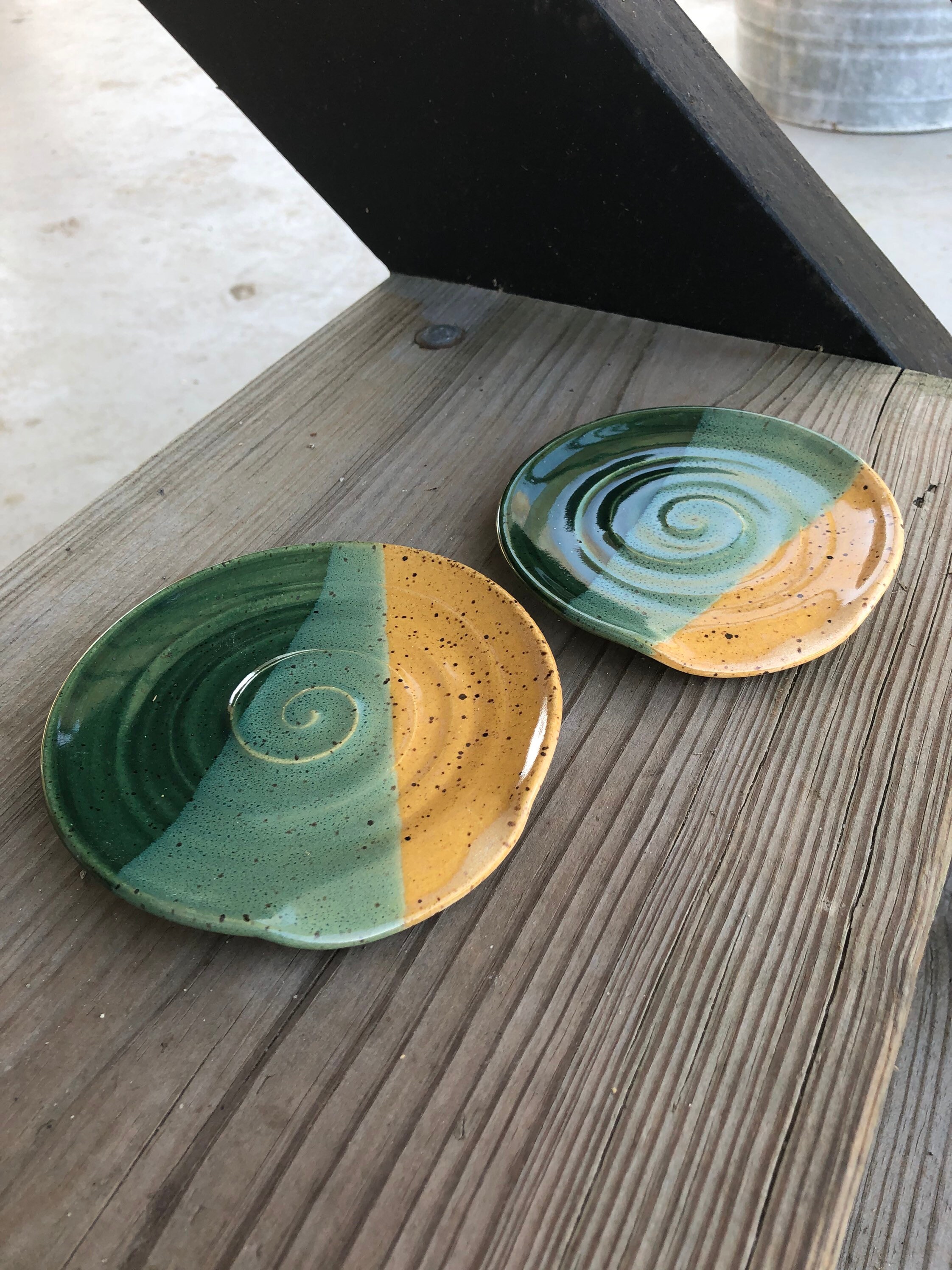 Green and Yellow Speckled Spoon Rest - Etsy