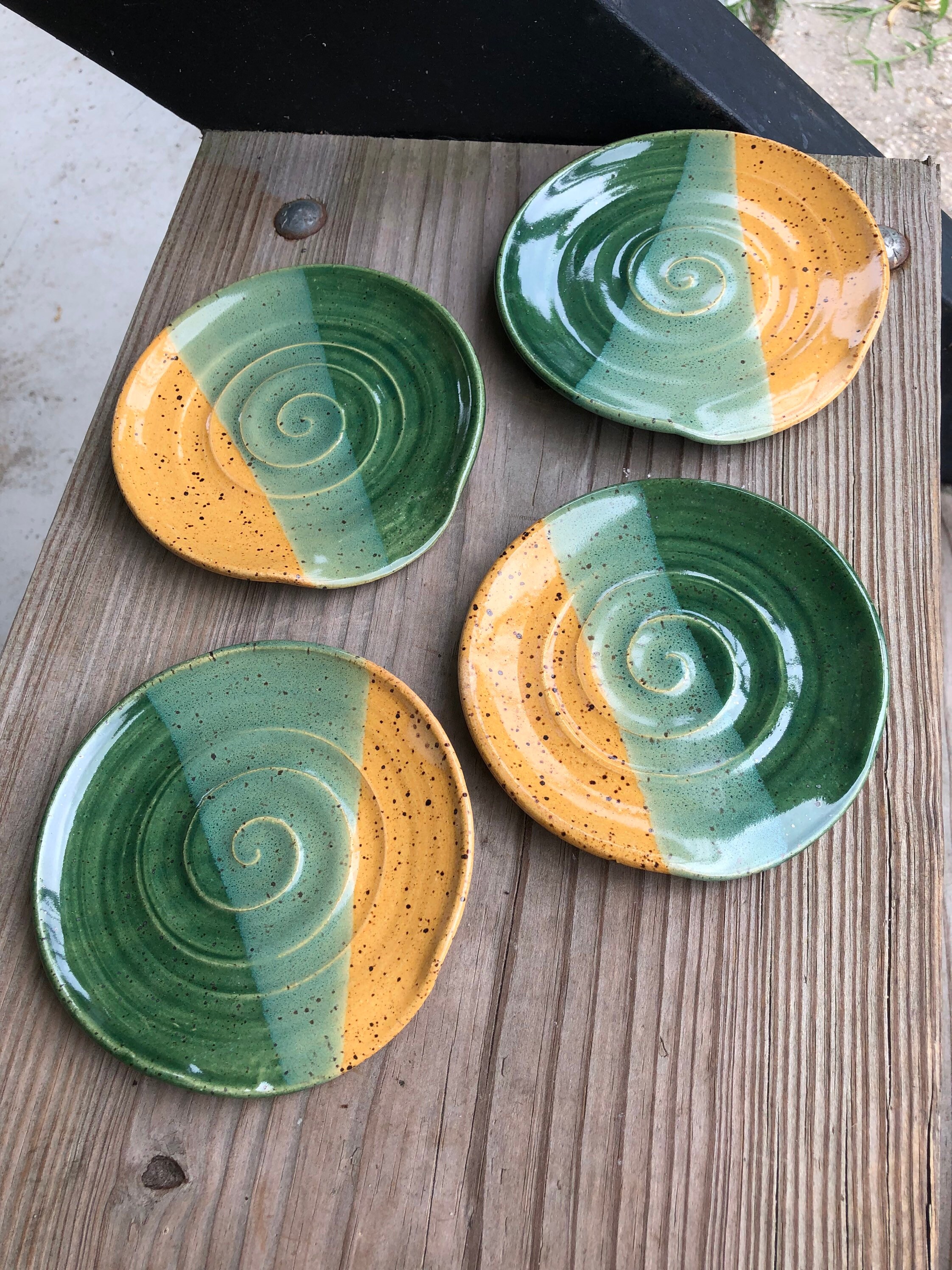 Green and Yellow Speckled Spoon Rest - Etsy