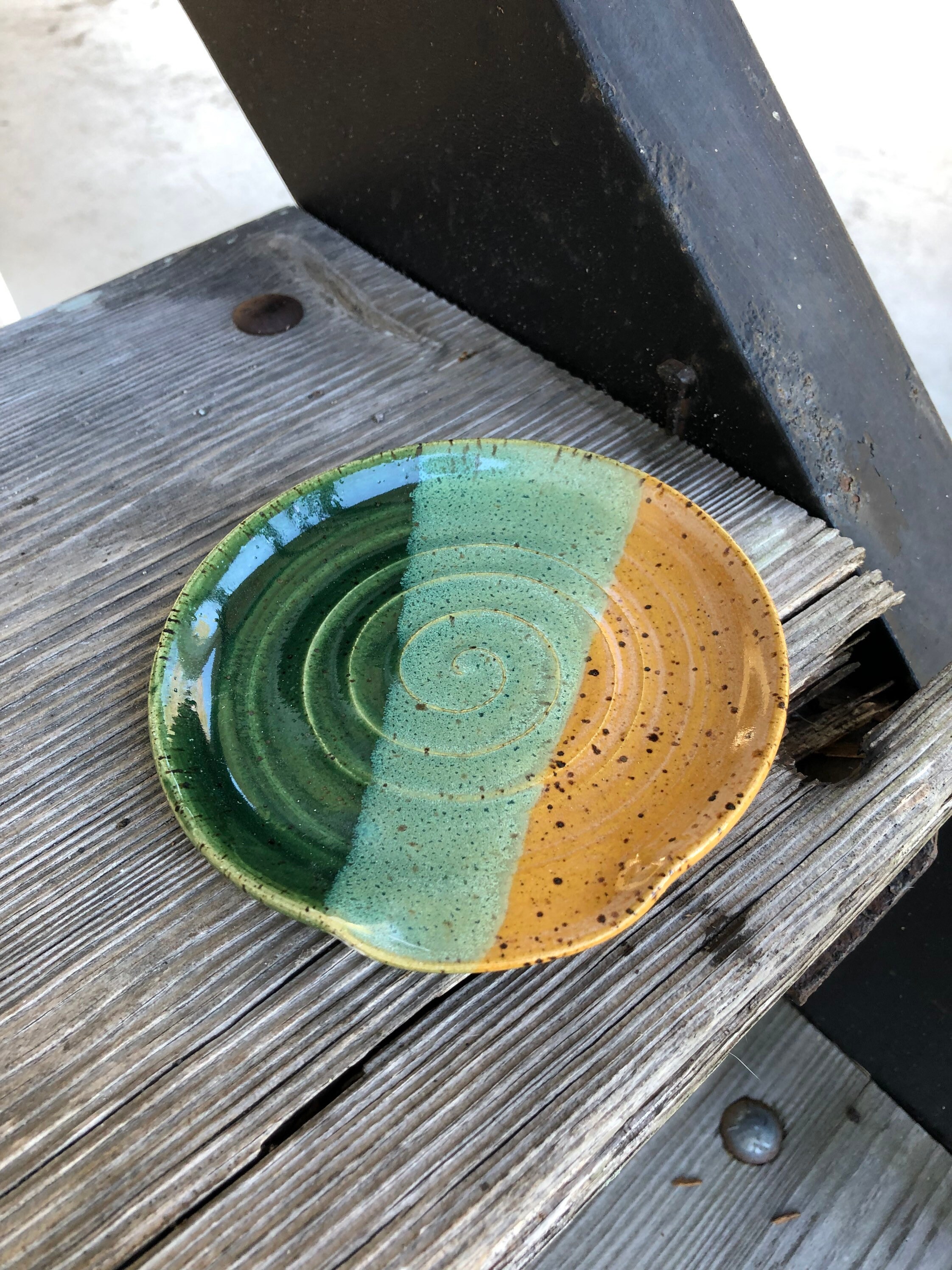 Green and Yellow Speckled Spoon Rest - Etsy