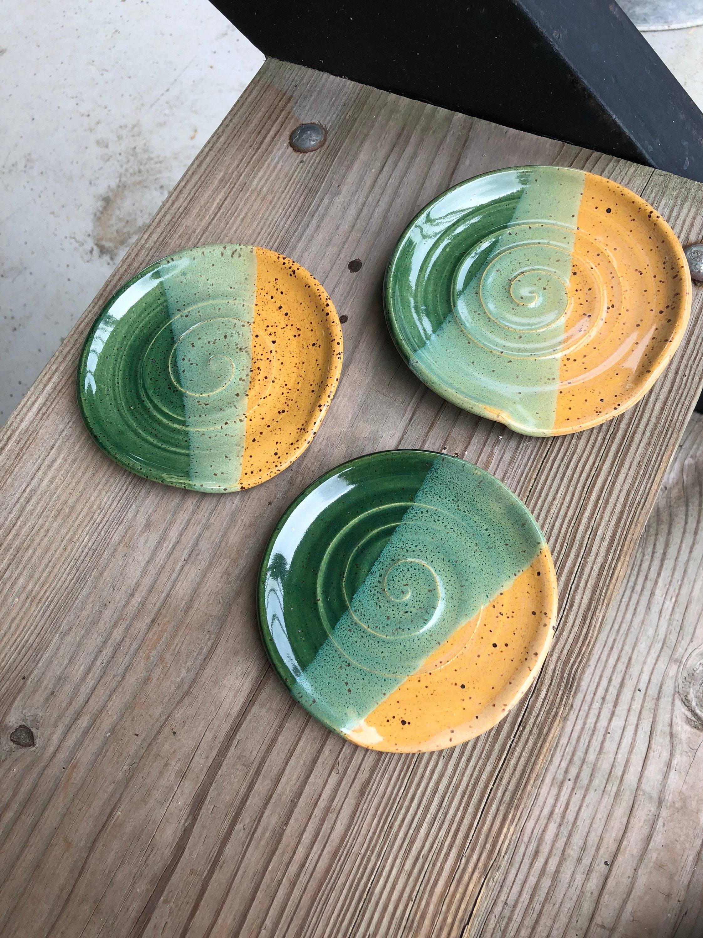 Green and Yellow Speckled Spoon Rest - Etsy