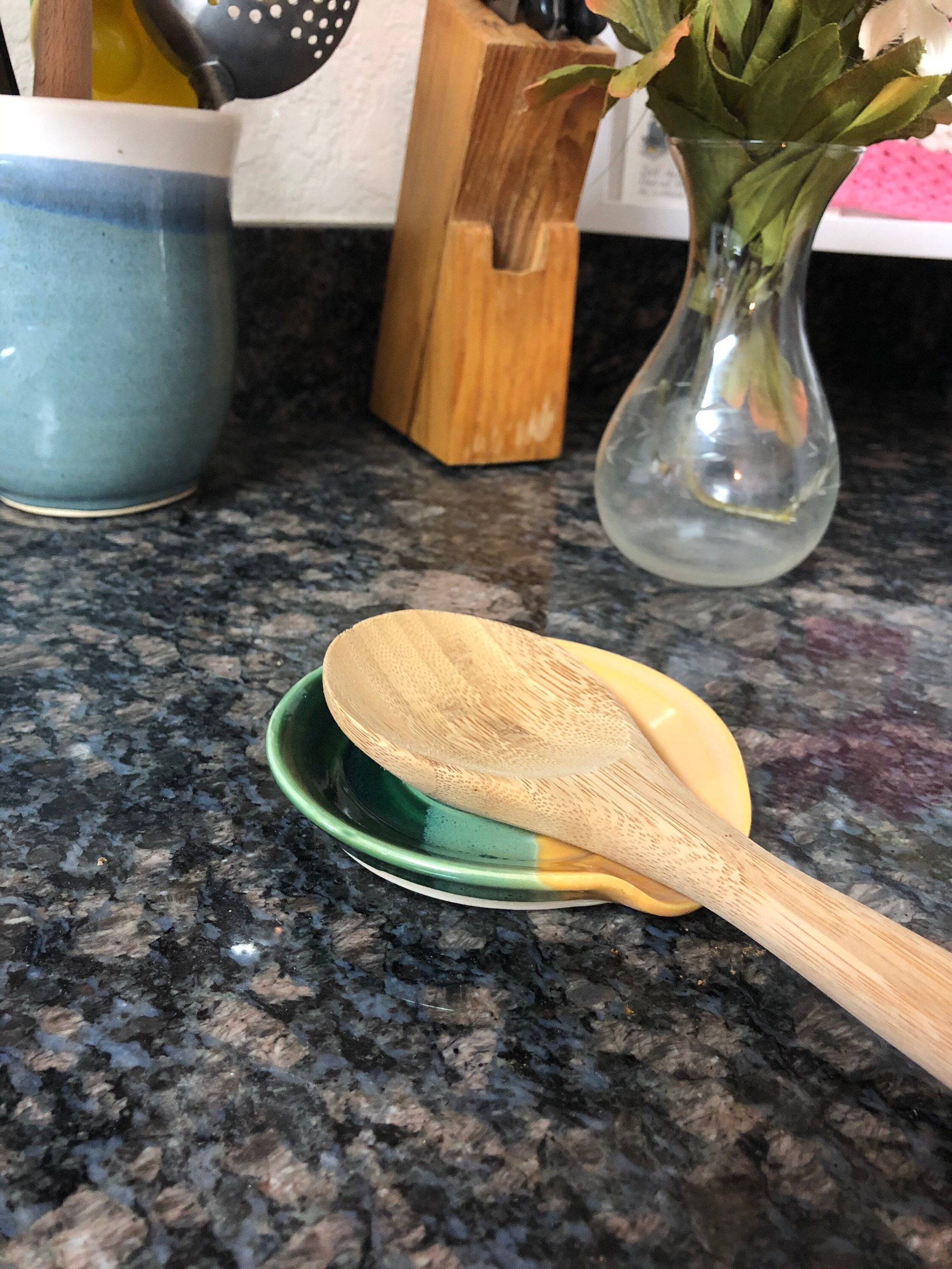 Green and Yellow Speckled Spoon Rest - Etsy
