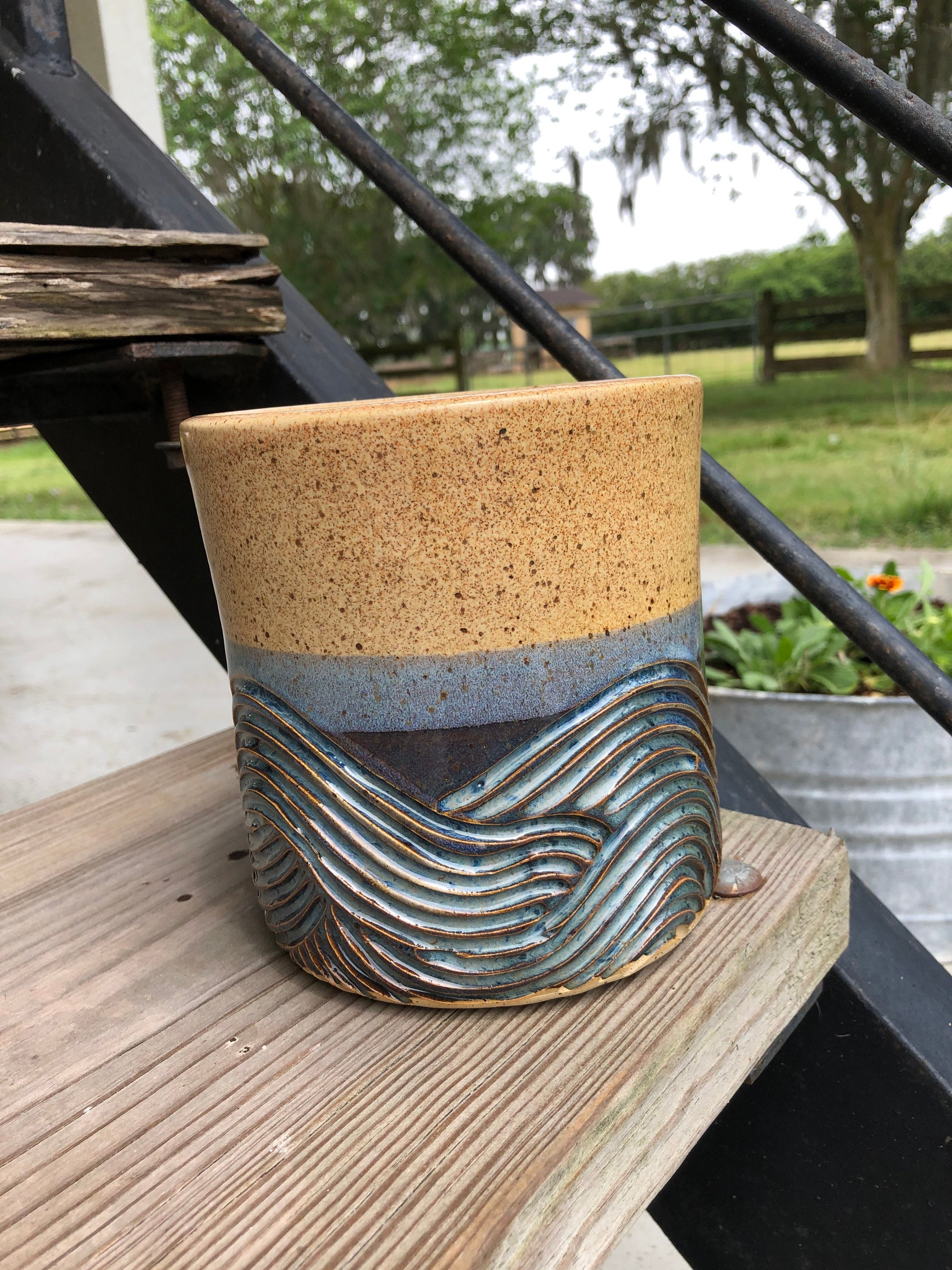 Handmade Ceramic Beach Waves Planter With Drainage Hole - Etsy