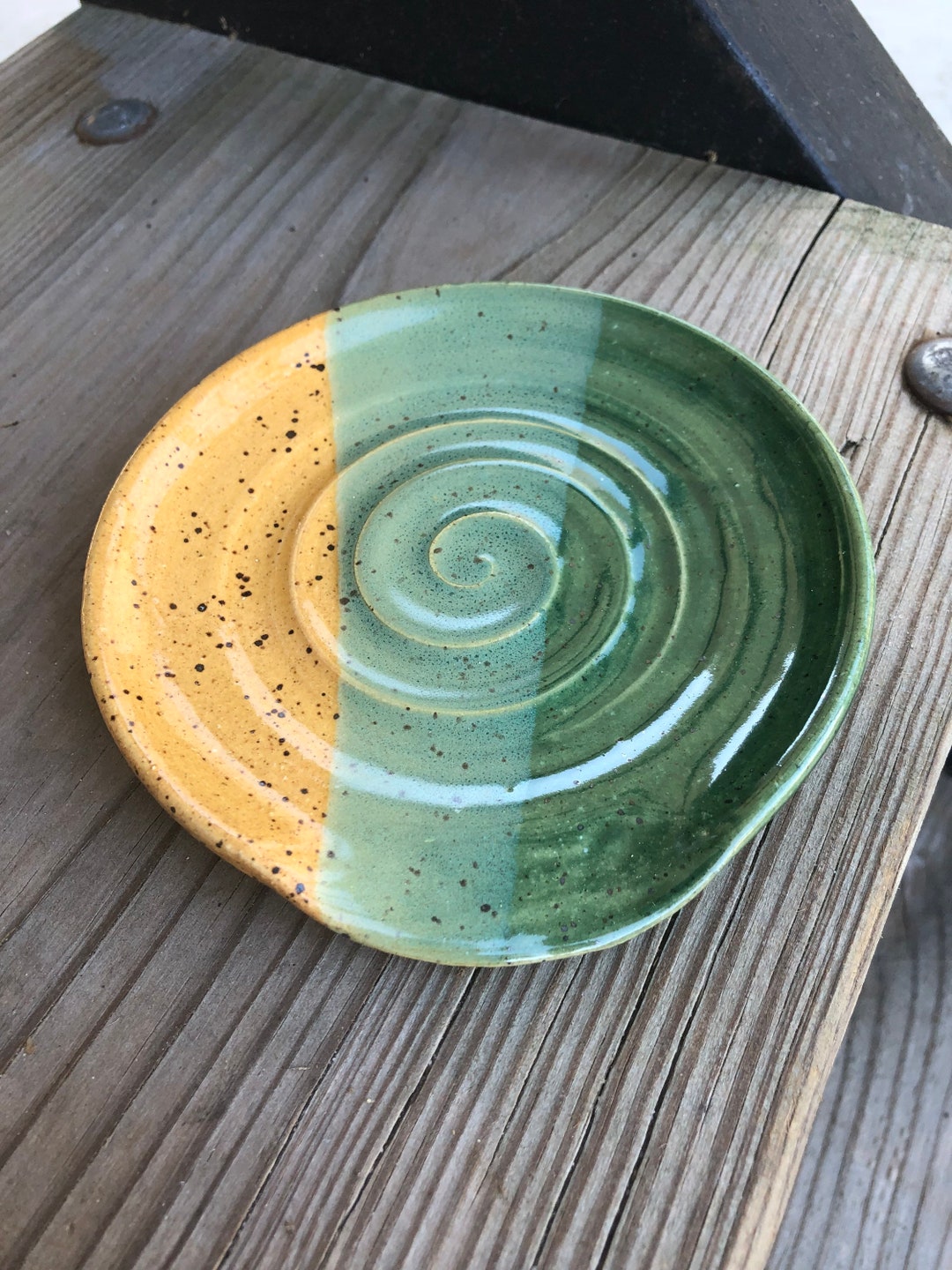 Green and Yellow Speckled Spoon Rest - Etsy