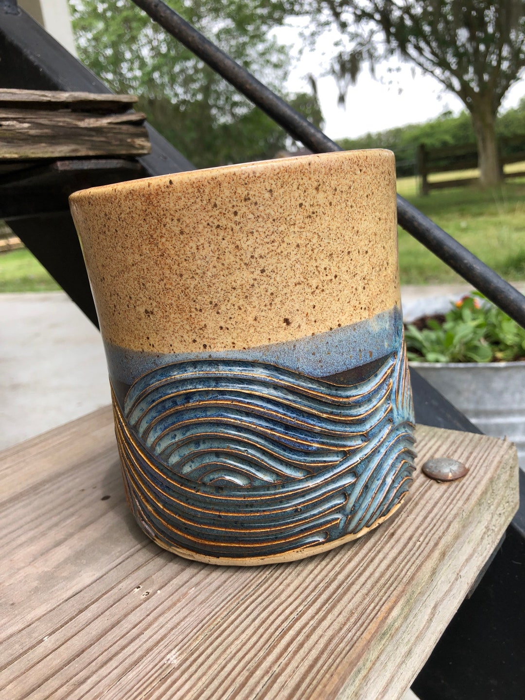 Handmade Ceramic Beach Waves Planter With Drainage Hole - Etsy