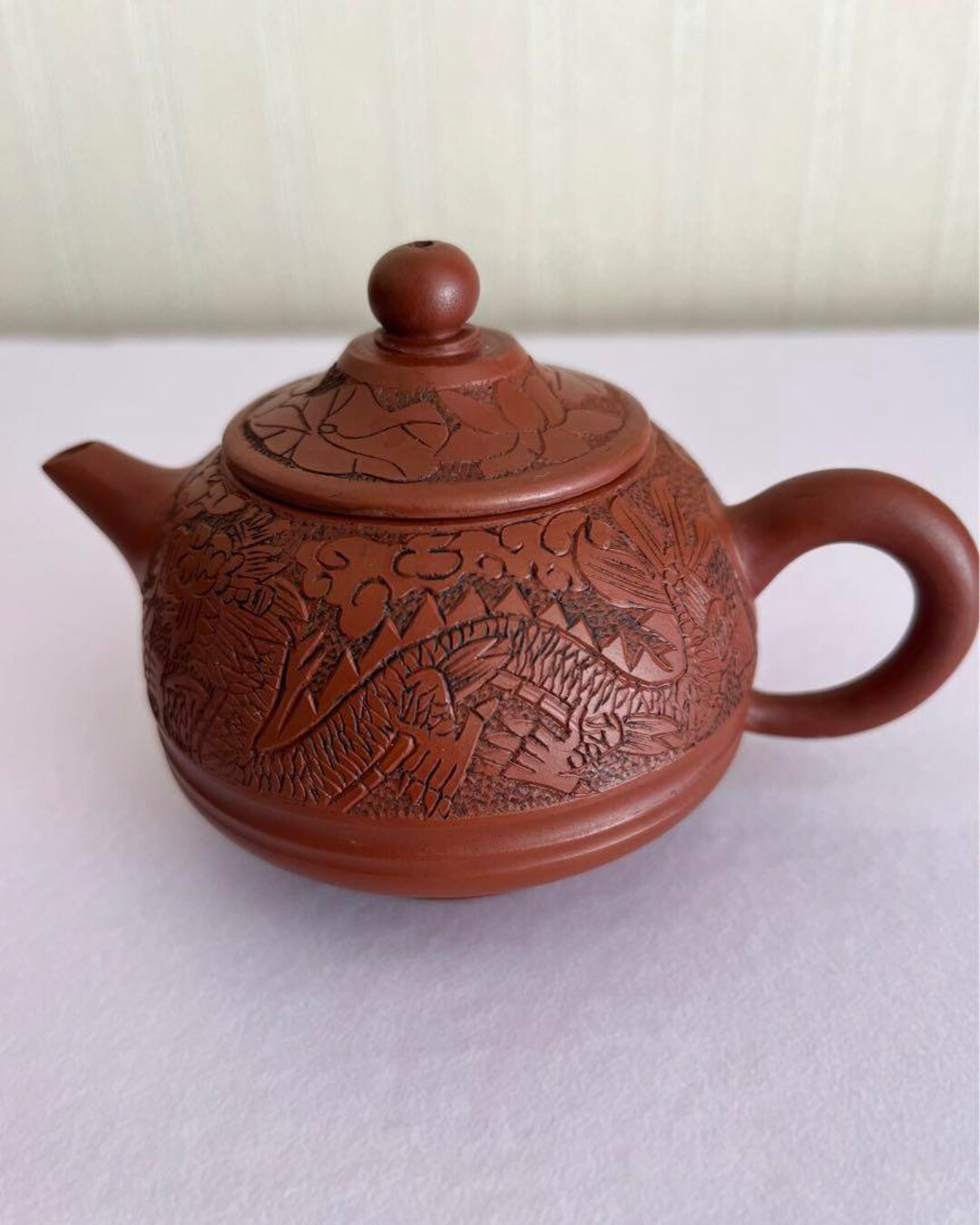 Vintage Chinese Teapot With Signature From Hong Shang Ceramics Carving ...