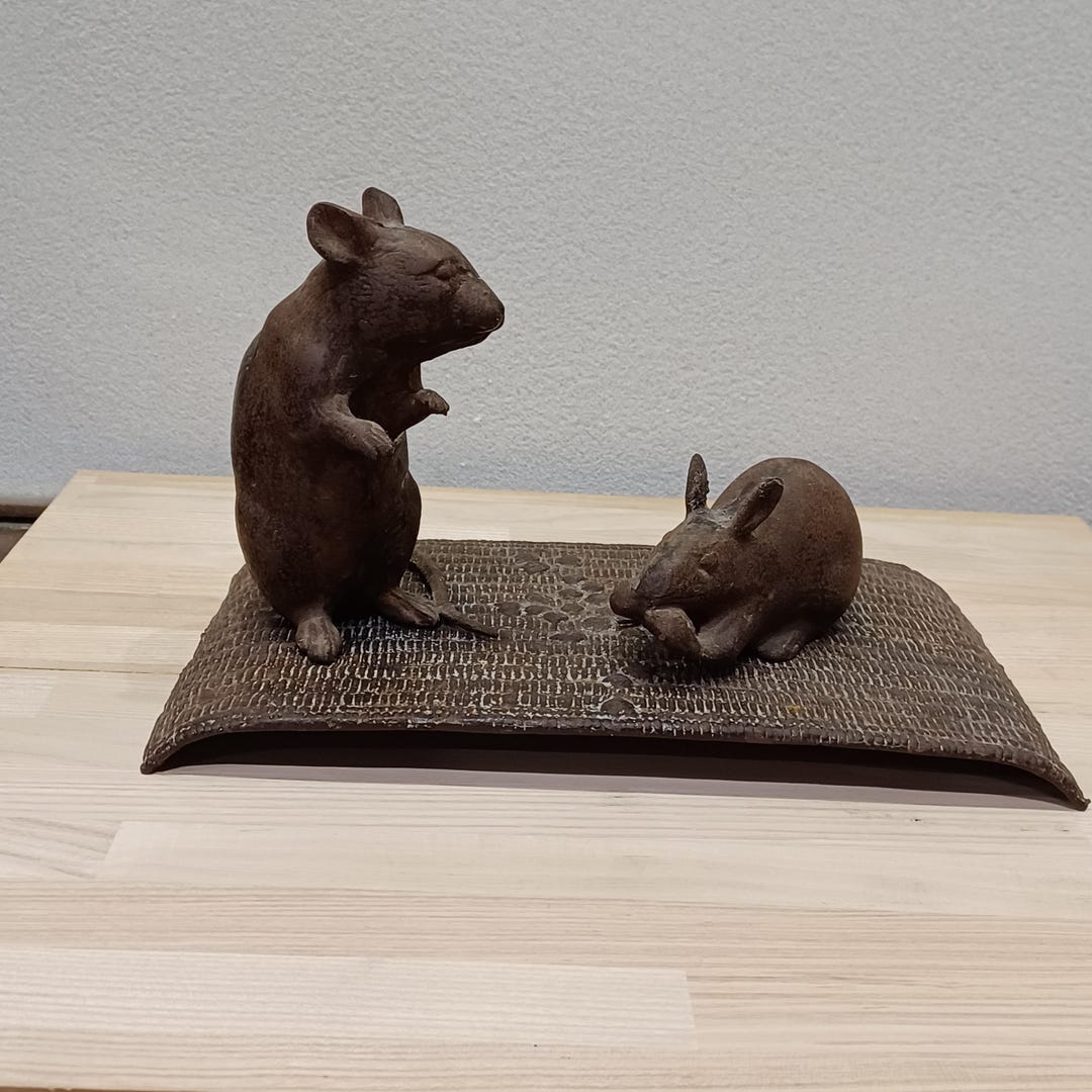Vintage Japanese Iron Rat Figurine, Auspicious Figurine - Etsy