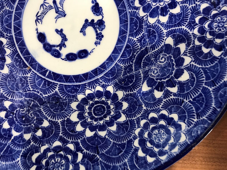 Japanese Imari Platter Blue and White With Flower and Butterfly ...