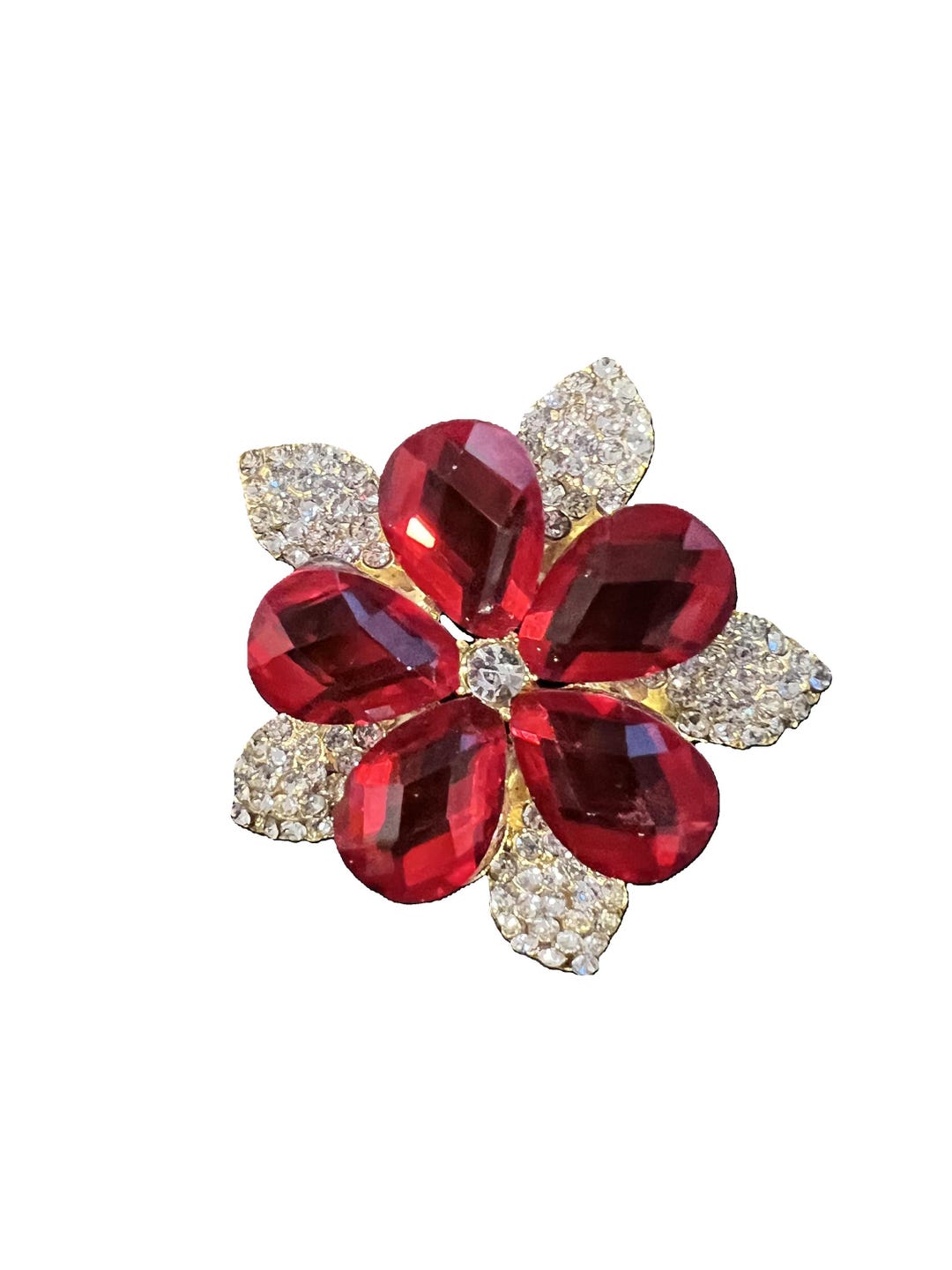 Red Crystal Flower Pin Brooch, 1.5 Inch Red Crystal Brooch, Christmas ...
