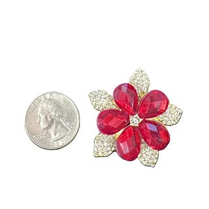 Red Crystal Flower Pin Brooch, 1.5 Inch Red Crystal Brooch, Christmas ...