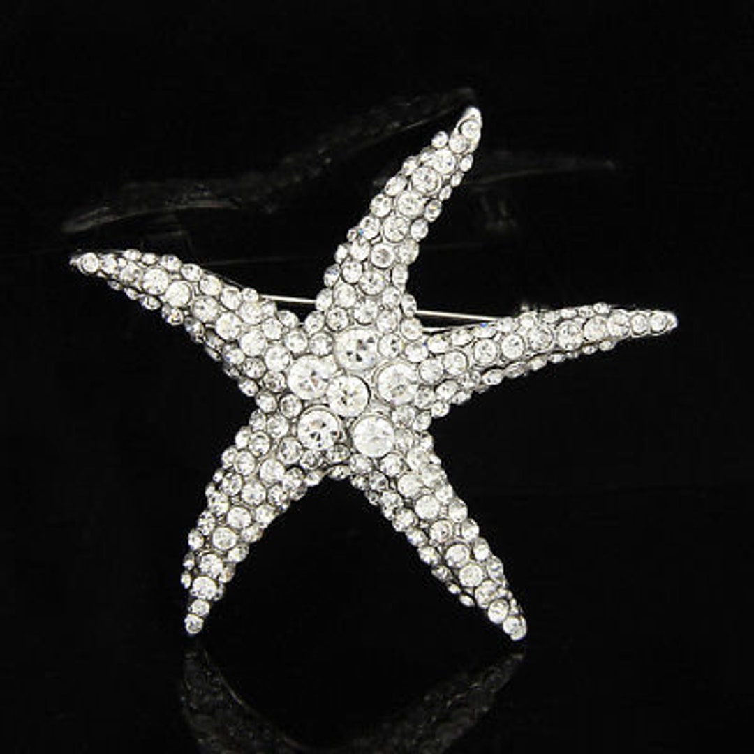 Starfish Silver Rhinestone Brooch, Beach Theme Ocean Pin Starfish ...