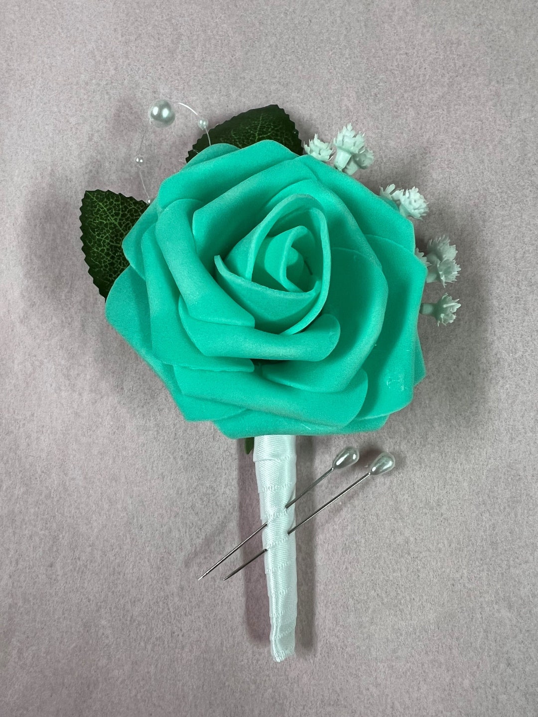 Boutonniere, Turquoise Blue Single Flower, Grooms Flower, Usher Flowers ...