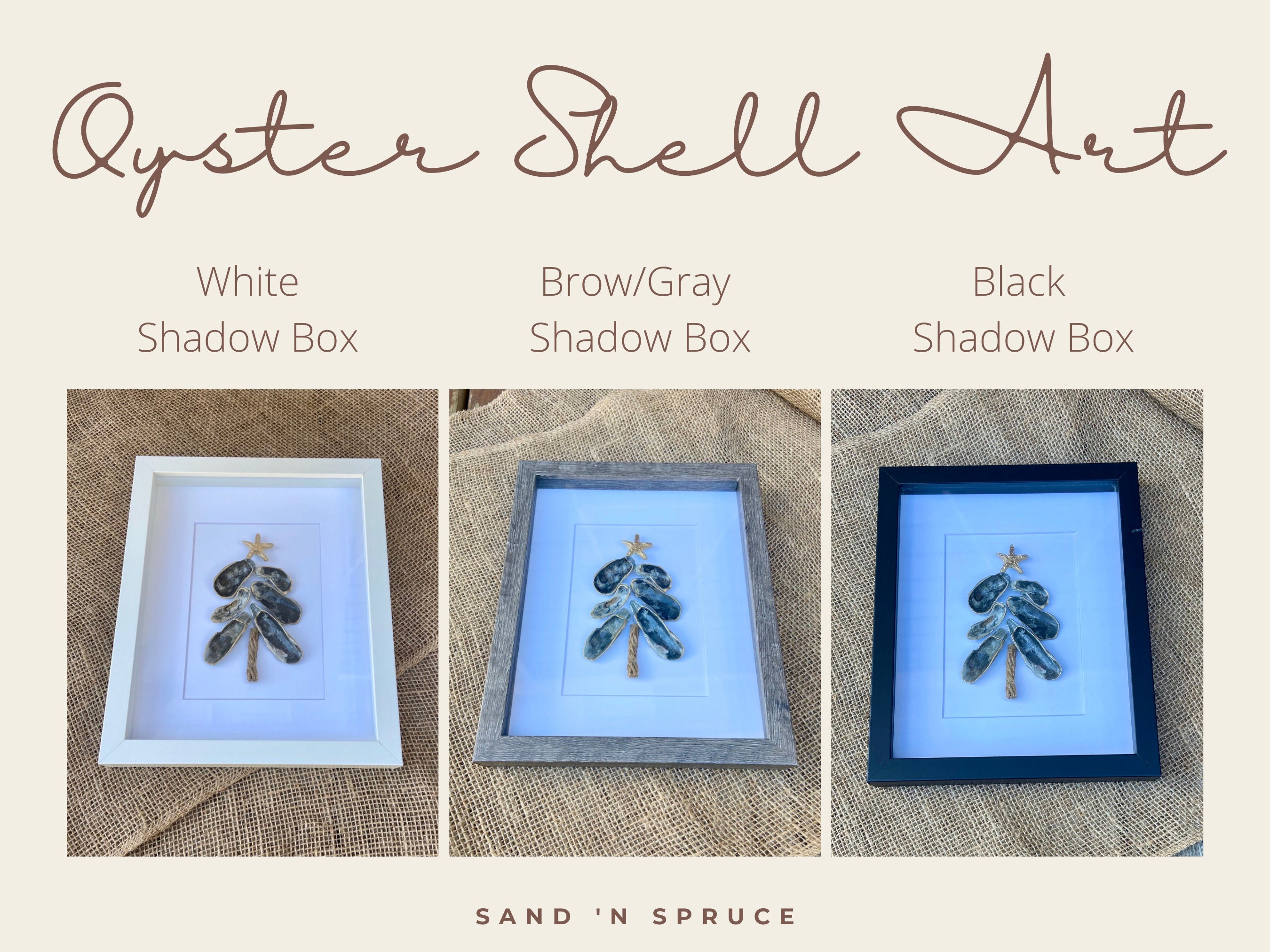 Oyster Shell Christmas Tree Shadow Box, Seashell Art, Beach Christmas ...