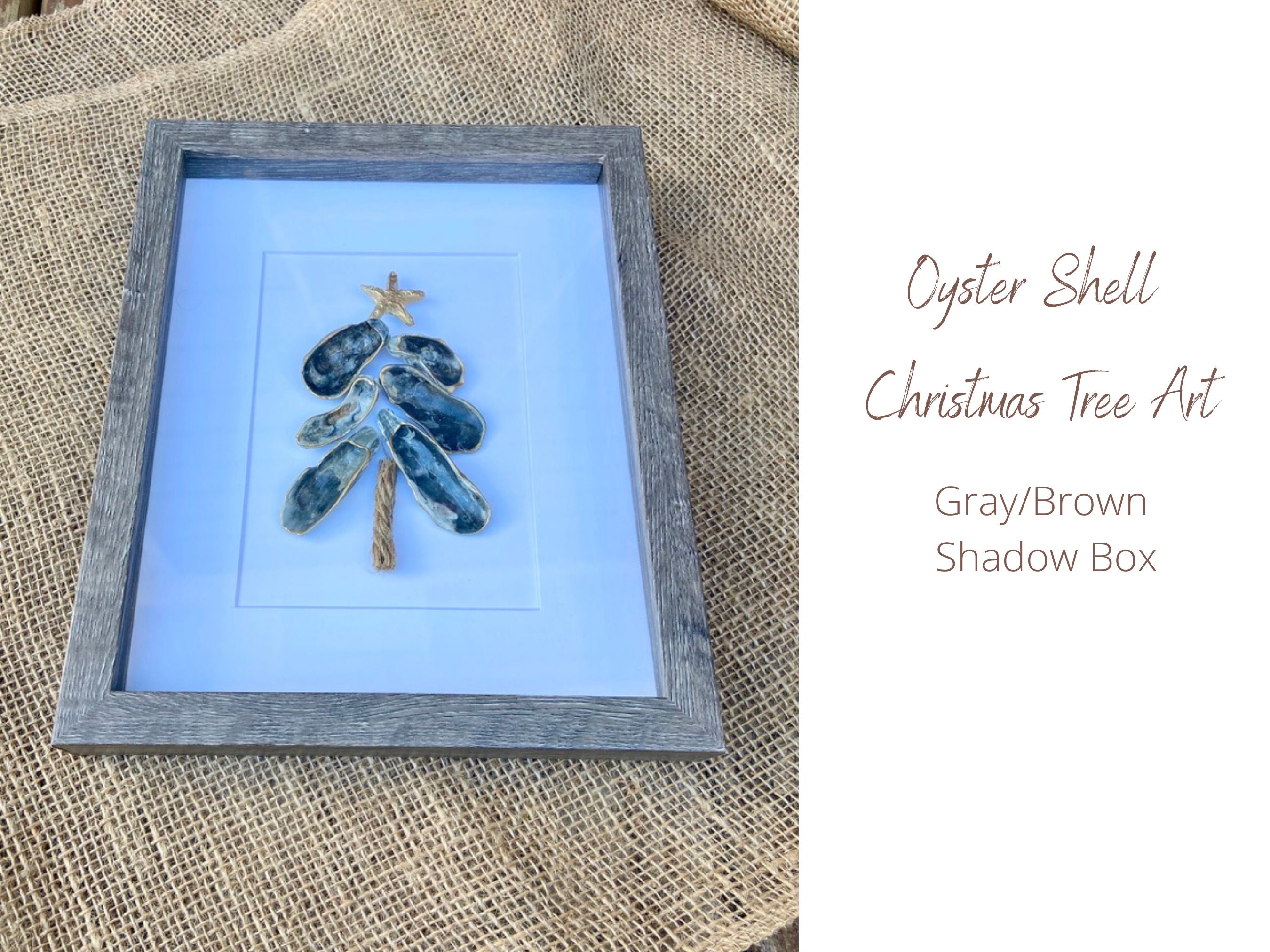 Oyster Shell Christmas Tree Shadow Box, Seashell Art, Beach Christmas ...