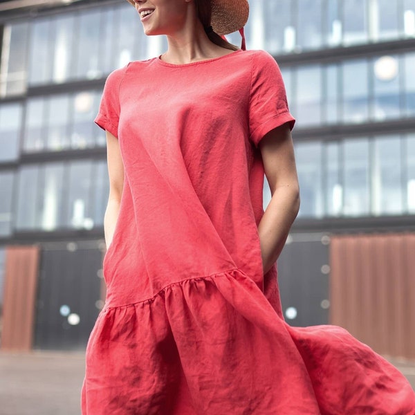 Red Linen Dress - Etsy