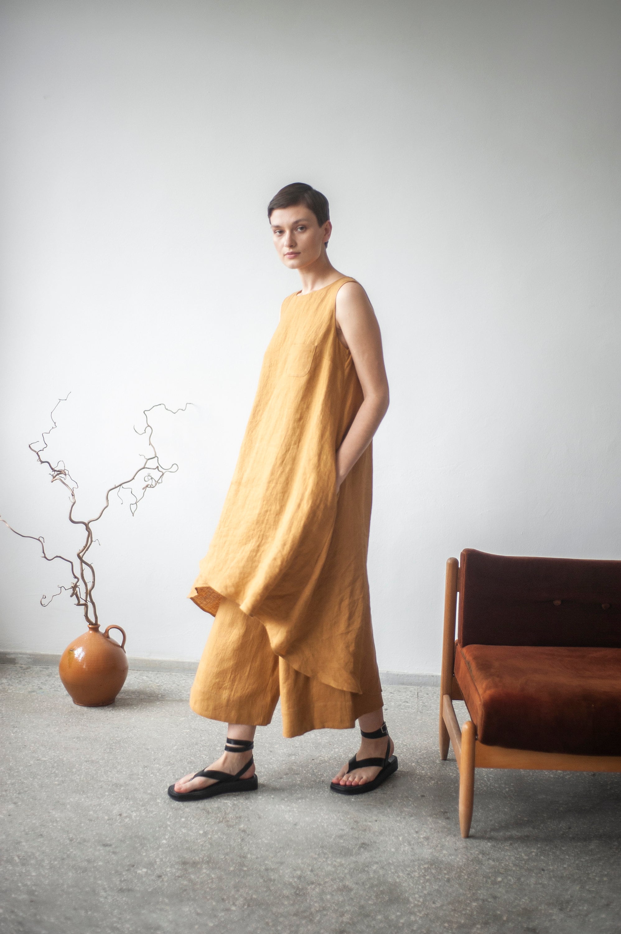 Set of Long Tunic Dress and Wide Leg Culottes Summer Linen - Etsy