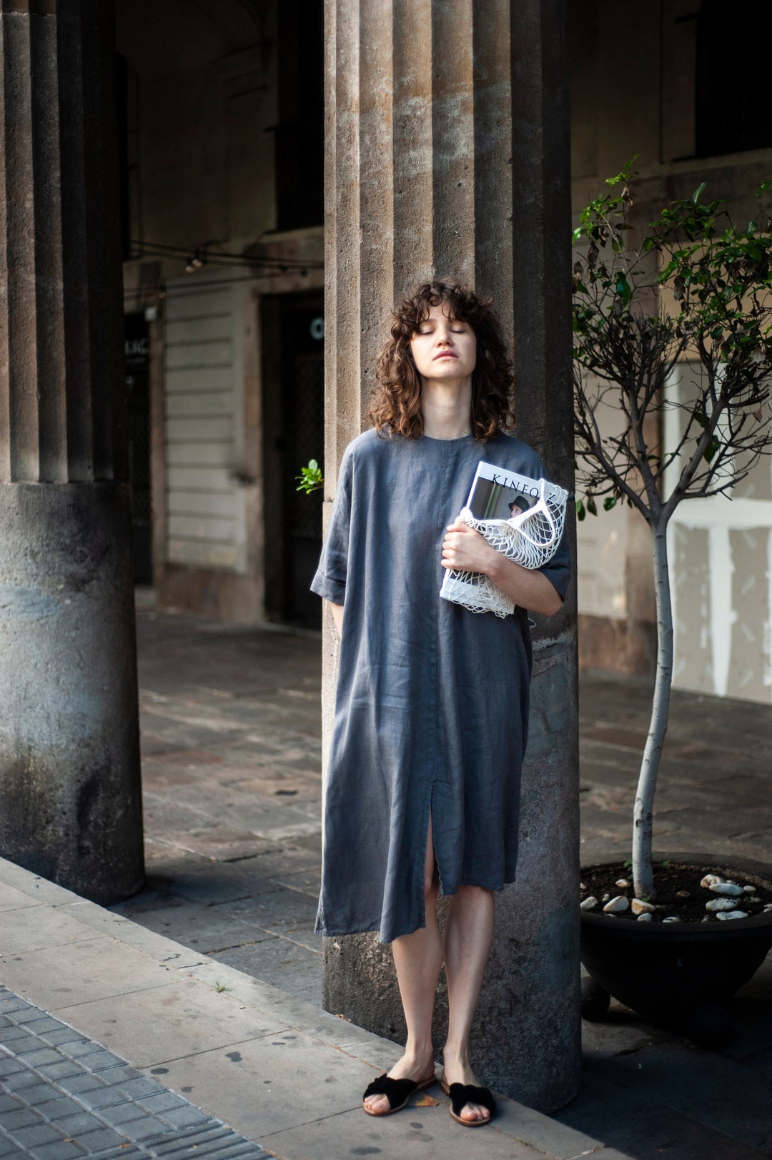 Linen Loose Fit Midi Lengths Dress, Summer Asymmetric Tunic With ...
