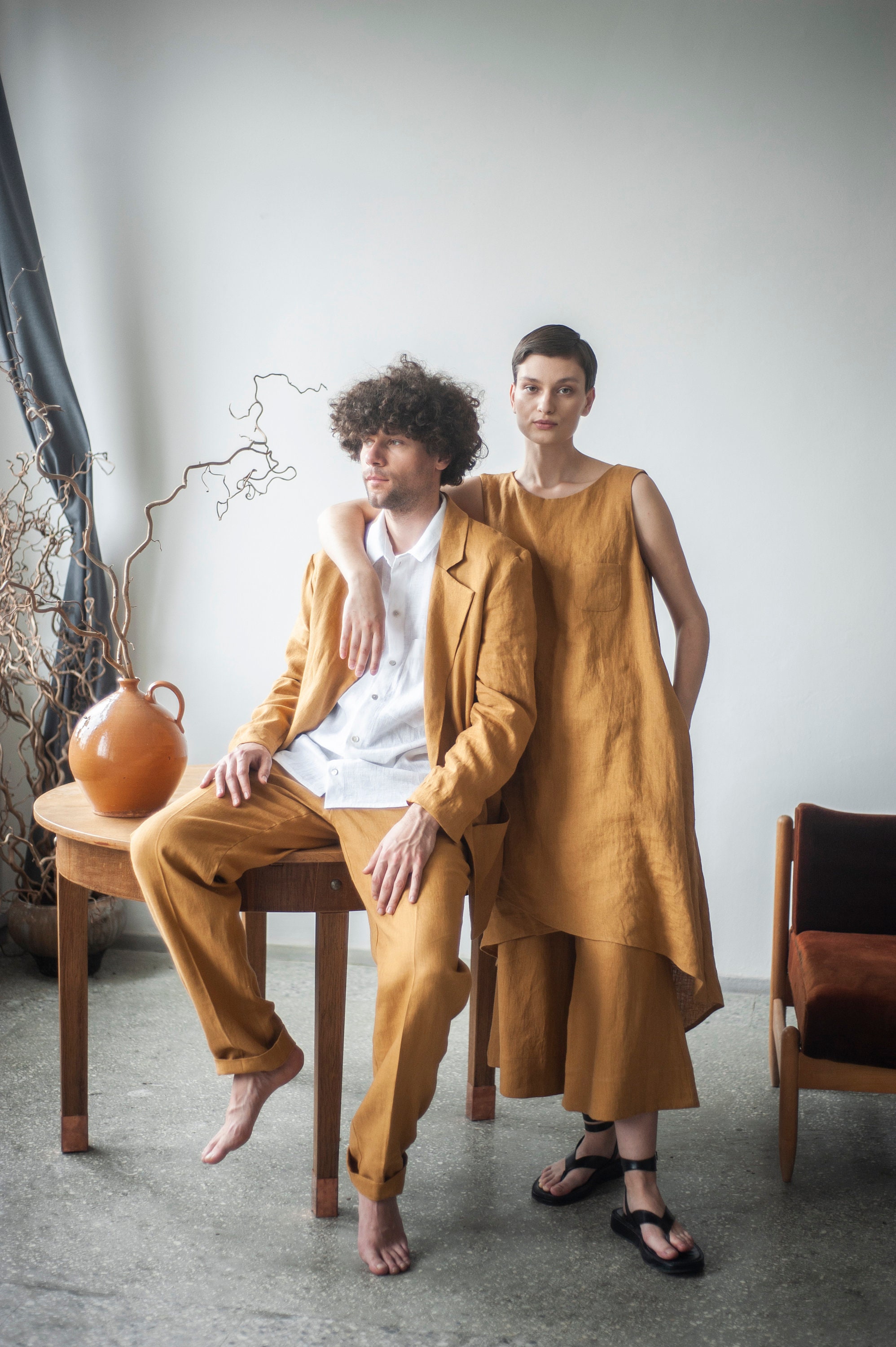 Camel Groom Linen Suit for Summer Wedding, Boho Linen Suit for Men ...