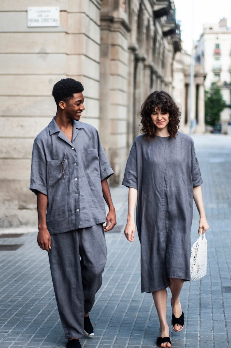Men's Two-piece Linen Pants Set, Linen Camp Collar Shirt and Pants for ...