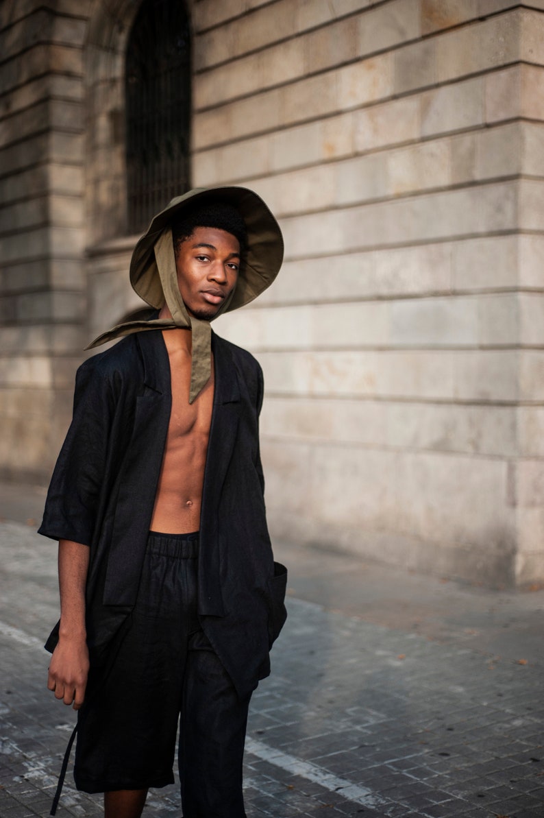 Men's Linen Shorts, Lounge Culottes With Drawstring, Cropped Linen ...