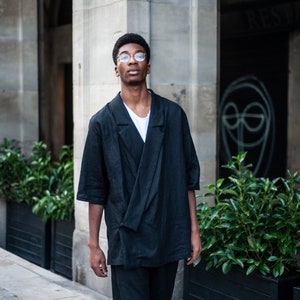 Men's Linen Kimono Summer Blazer, Japanese Style Wrapped Linen Blazer ...