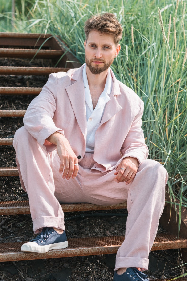 Wedding Guest Classic Linen Jacket for Men, Dusty Rose Men's Lounge ...